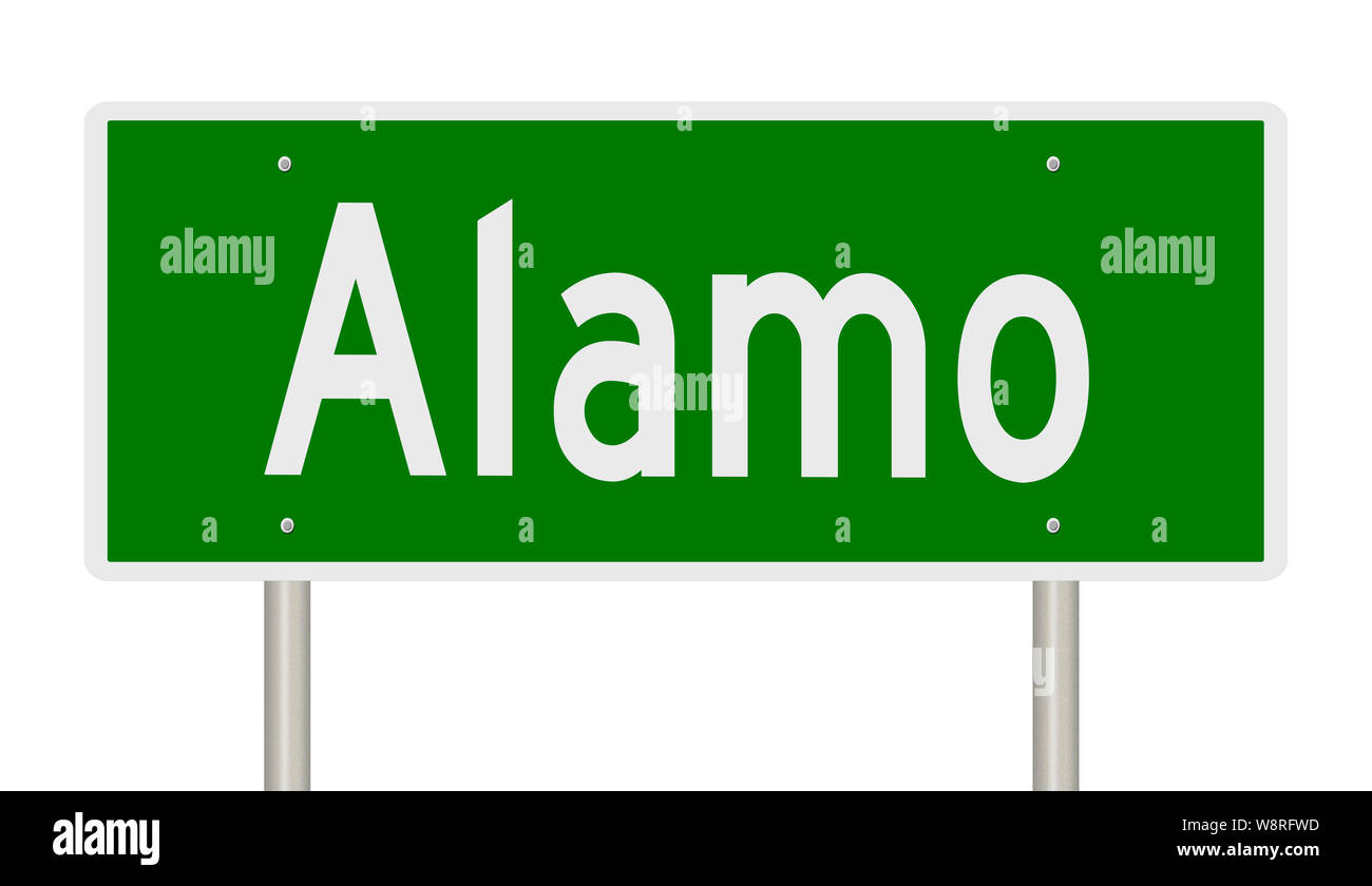 Rendering of a green highway sign for Alamo in Texas Stock Photo - Alamy