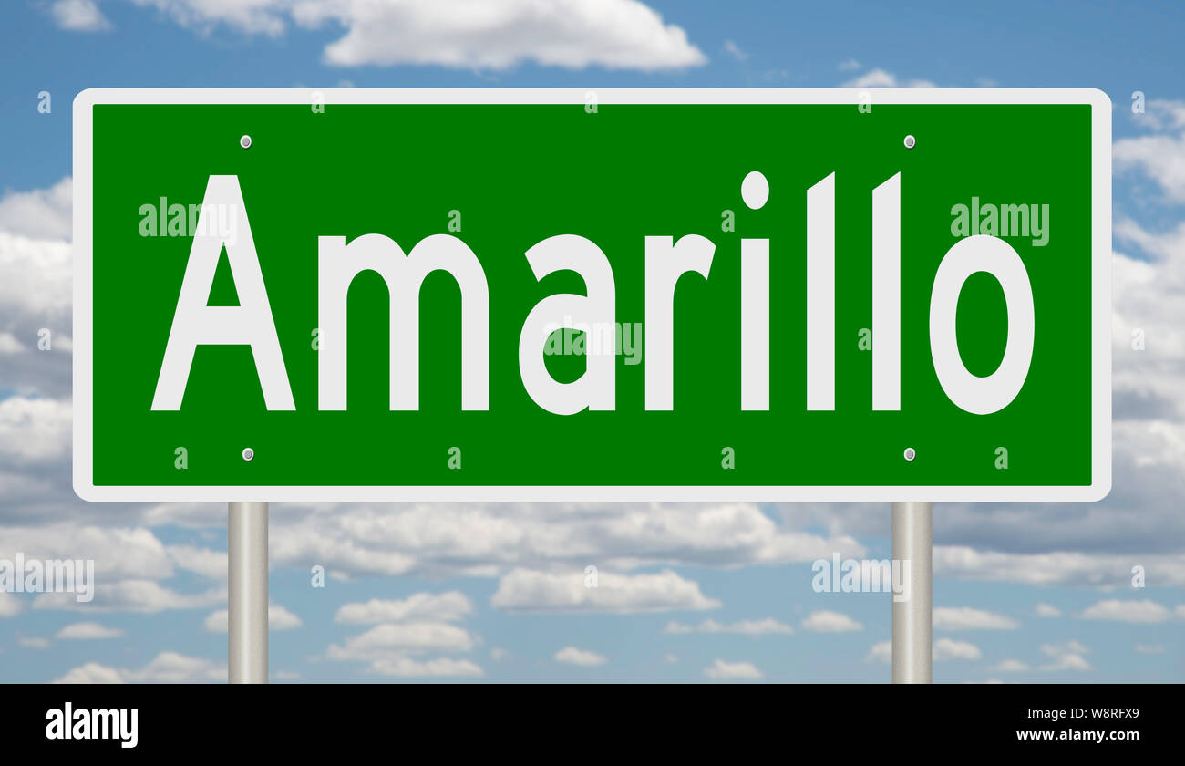 Rendering of a green highway sign for Amarillo Texas Stock Photo - Alamy