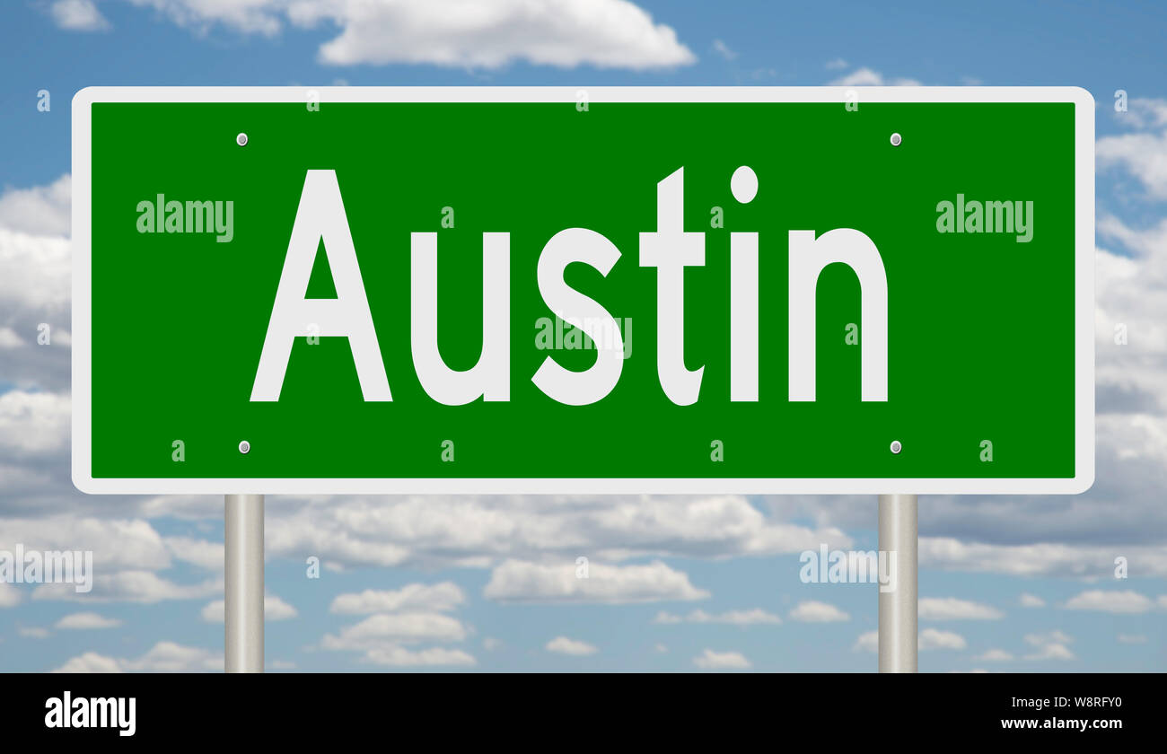 Rendering of a green highway sign for Austin Texas Stock Photo - Alamy