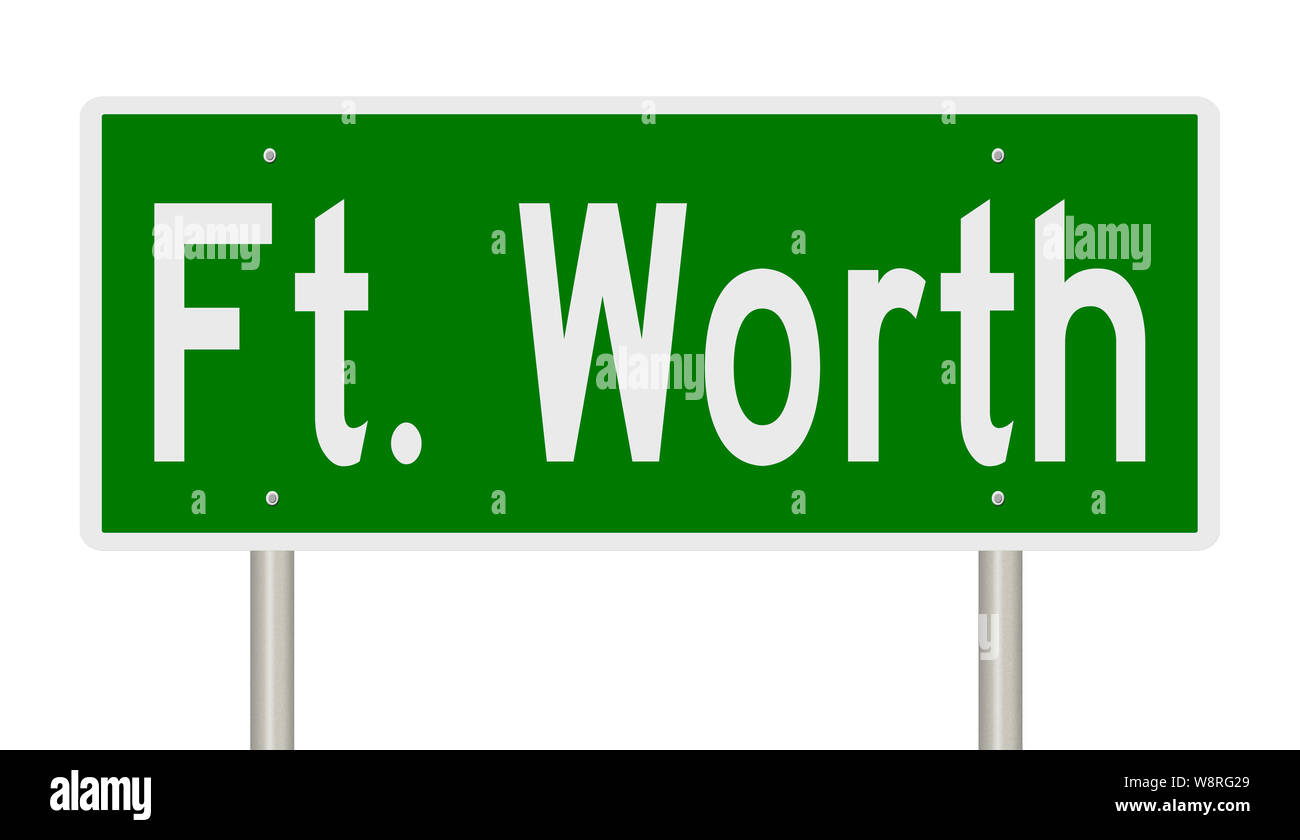 Rendering of a green highway sign for Ft. Worth Texas Stock Photo - Alamy