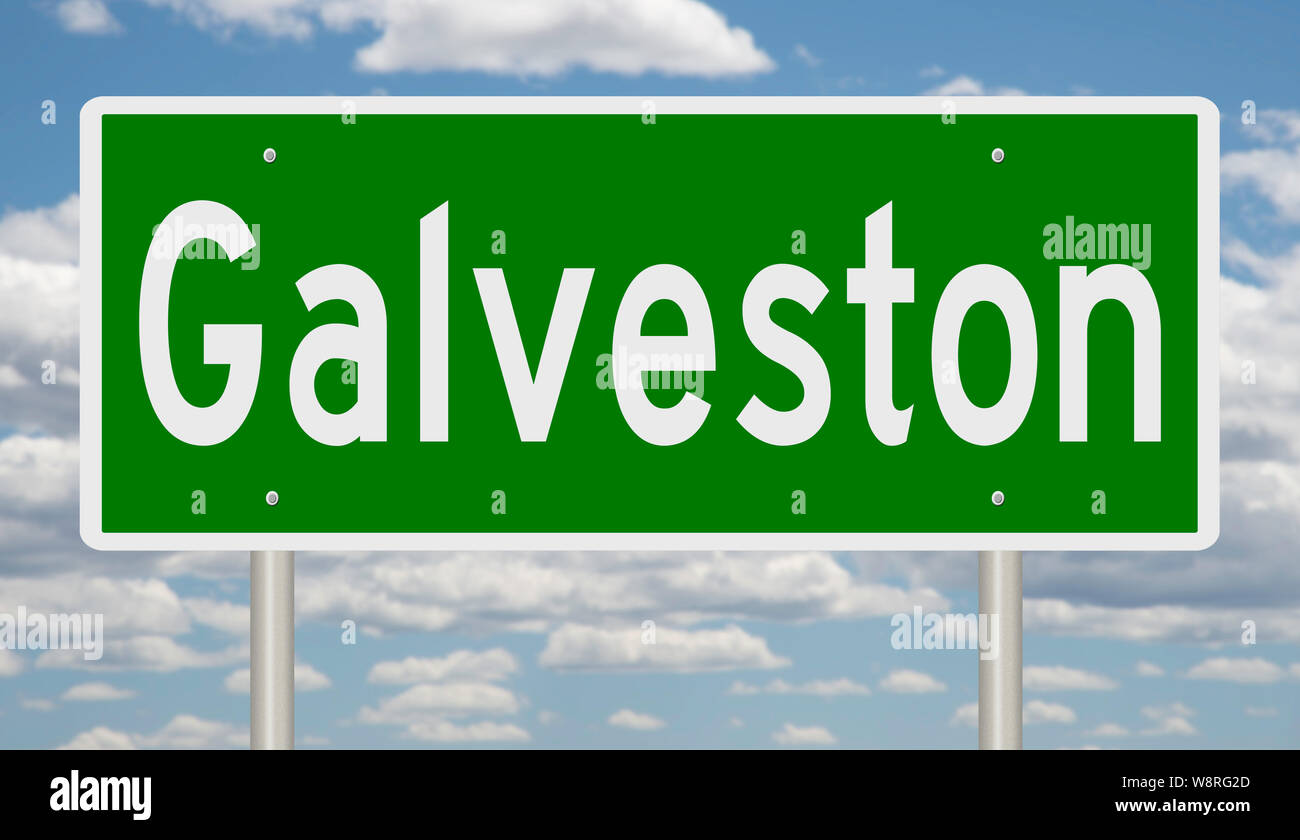 Rendering of a green highway sign for Galveston Texas Stock Photo - Alamy