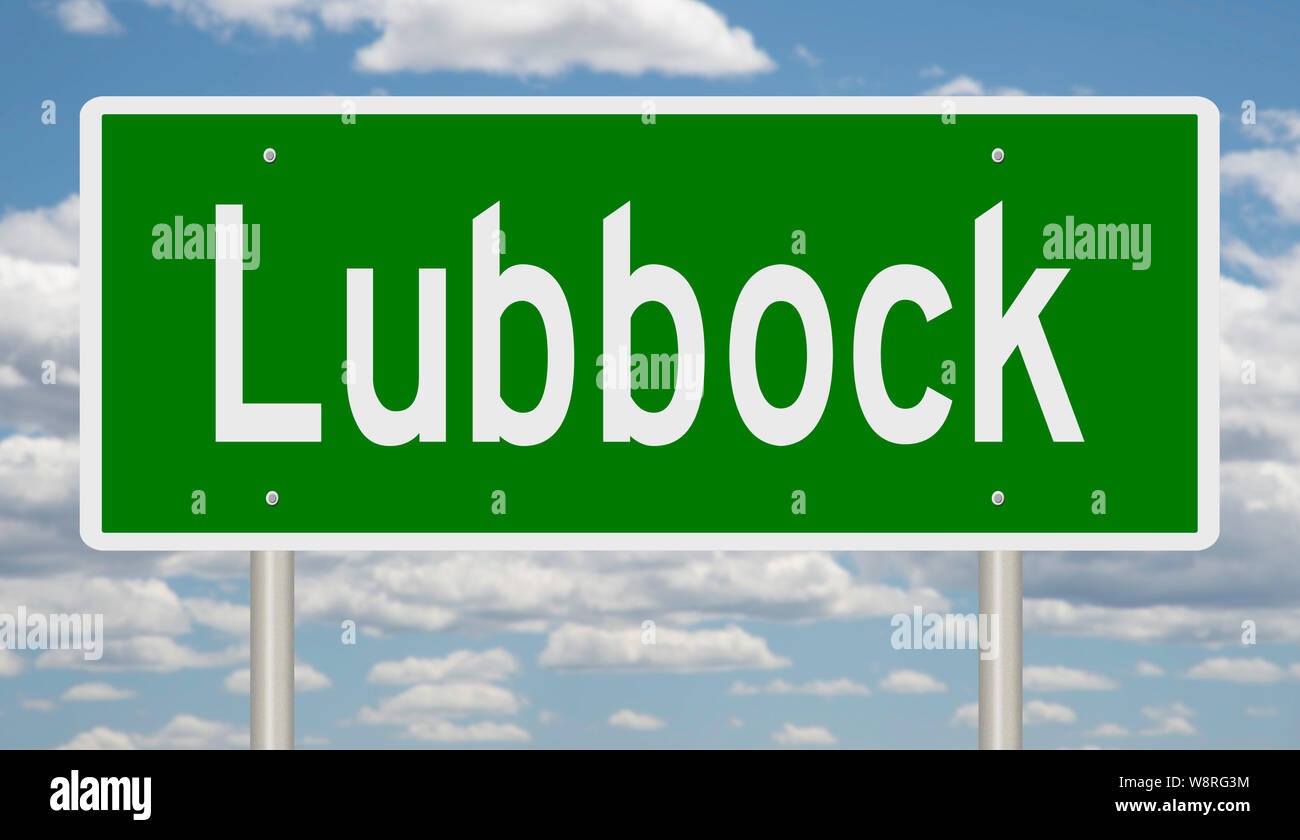 Rendering of a green highway sign for Lubbock Texas Stock Photo - Alamy