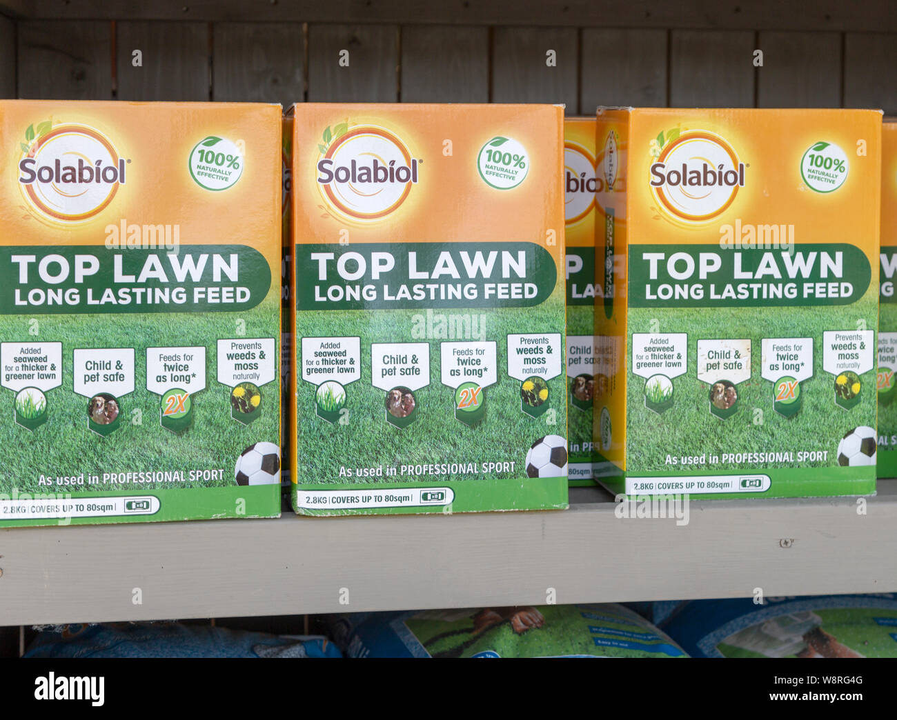 Top Lawn packets long lasting feed boxes by Solabiol Stock Photo - Alamy