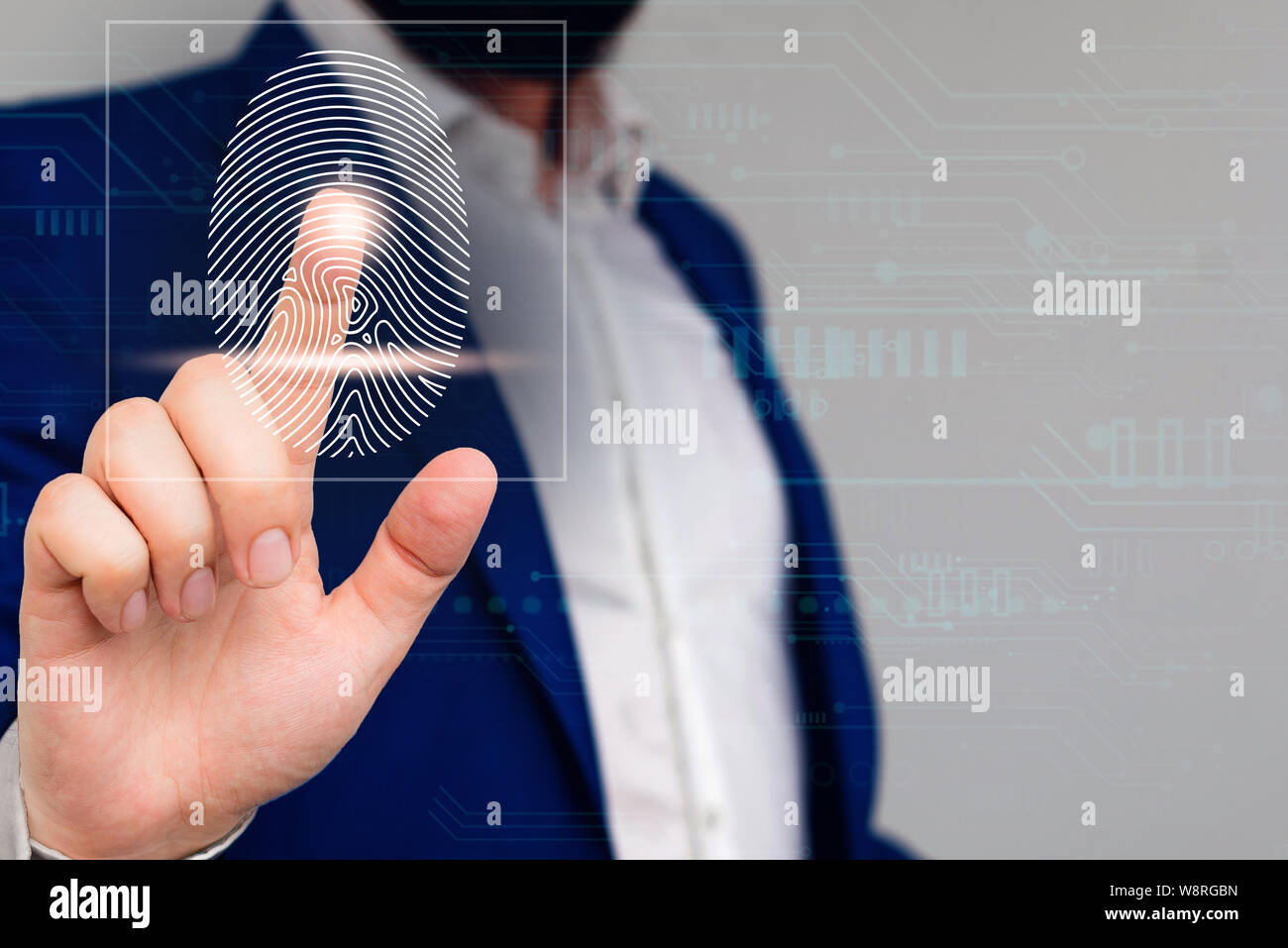 Male human wear formal work suit presenting presentation using smart ...