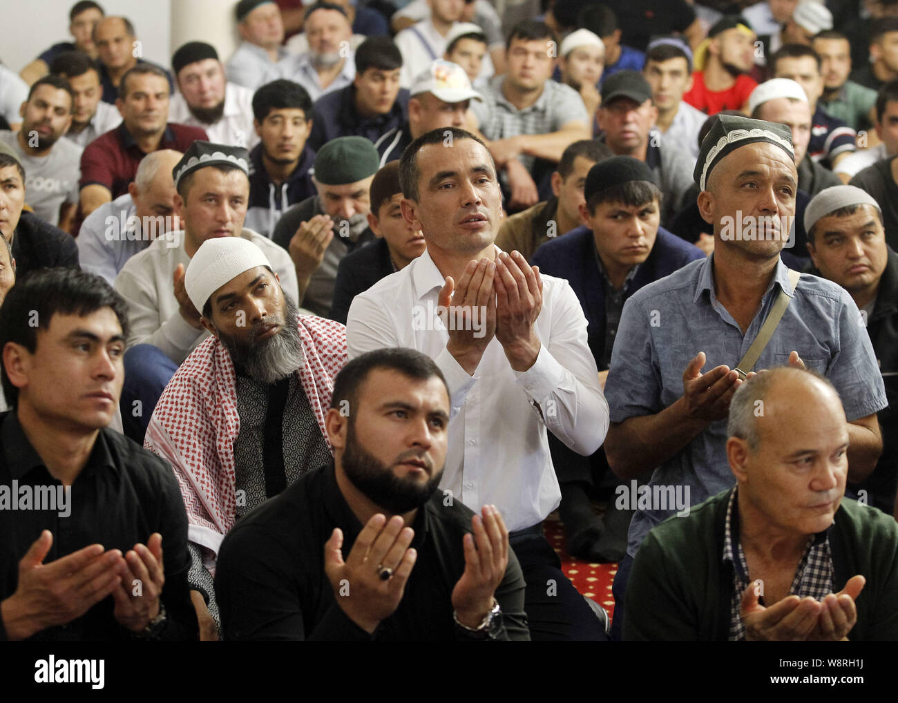 Kiev, Ukraine. 11th Aug, 2019. Muslims attend the prayer during the Eid ...