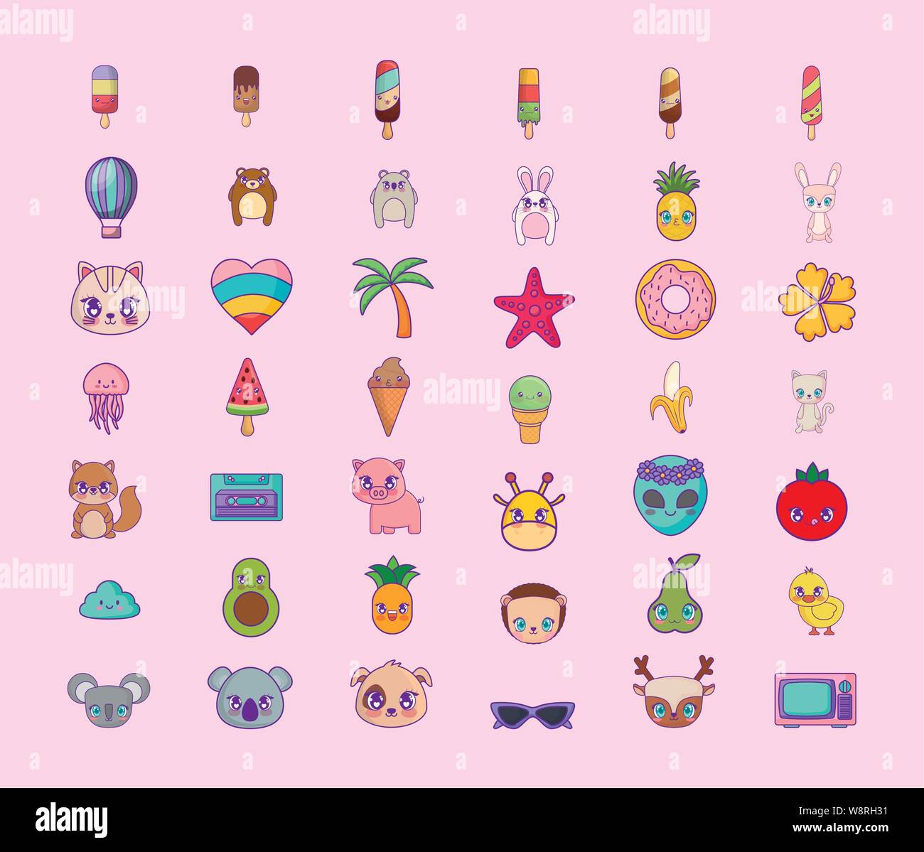 cute set icons style kawaii vector illustration design Stock Vector ...
