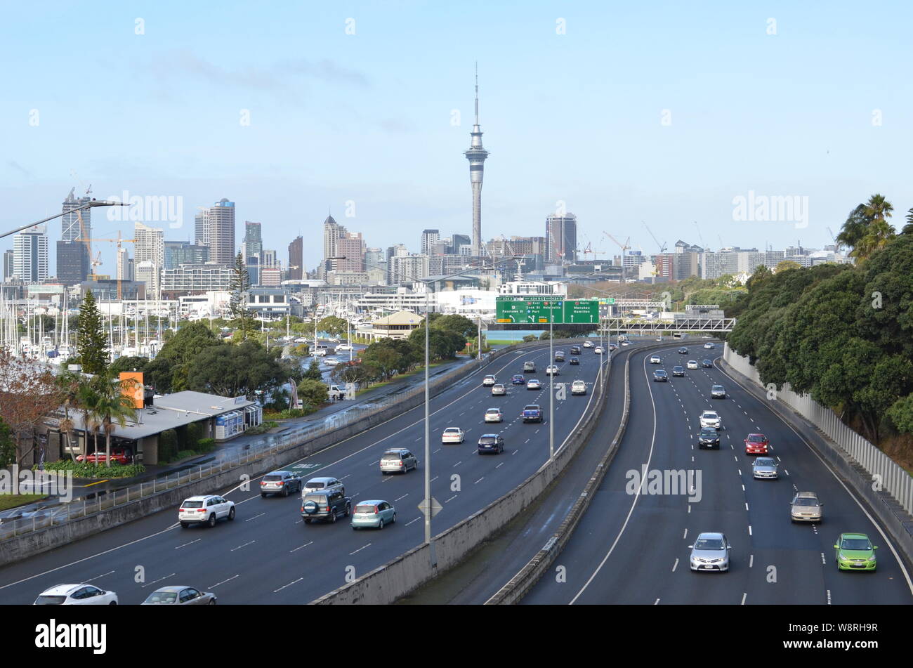 Auckland City Skyline Overlooking Northern Motorway and Westhaven ...