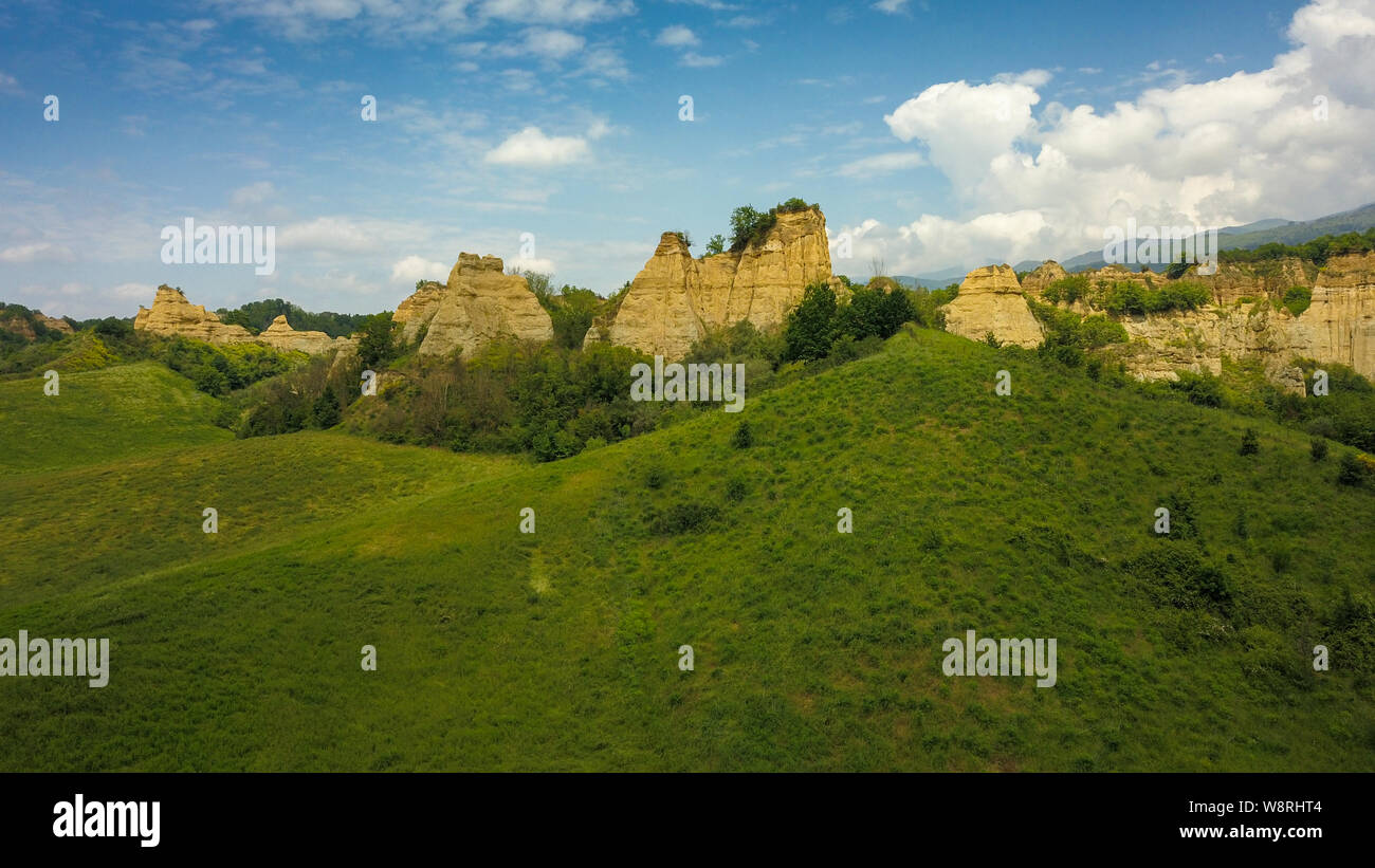 Aerial view of Le Balze canyon landscape in Valdarno, Italy Stock Photo ...