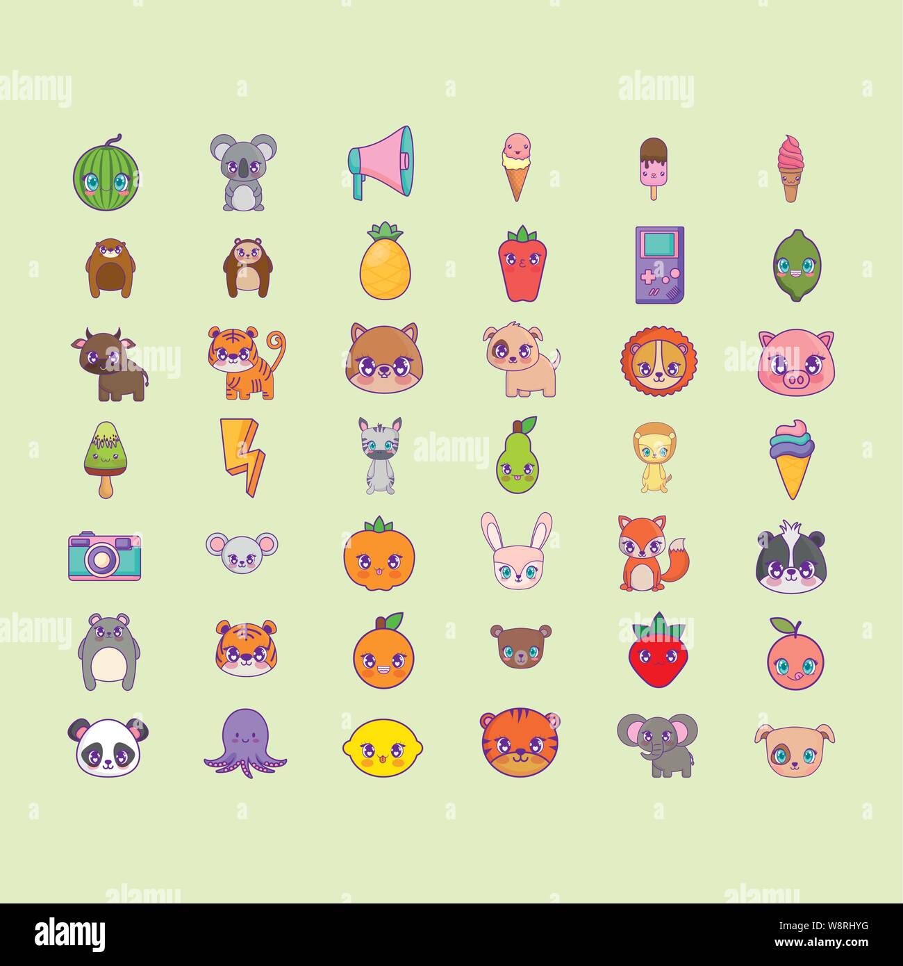 cute set icons style kawaii vector illustration design Stock Vector ...