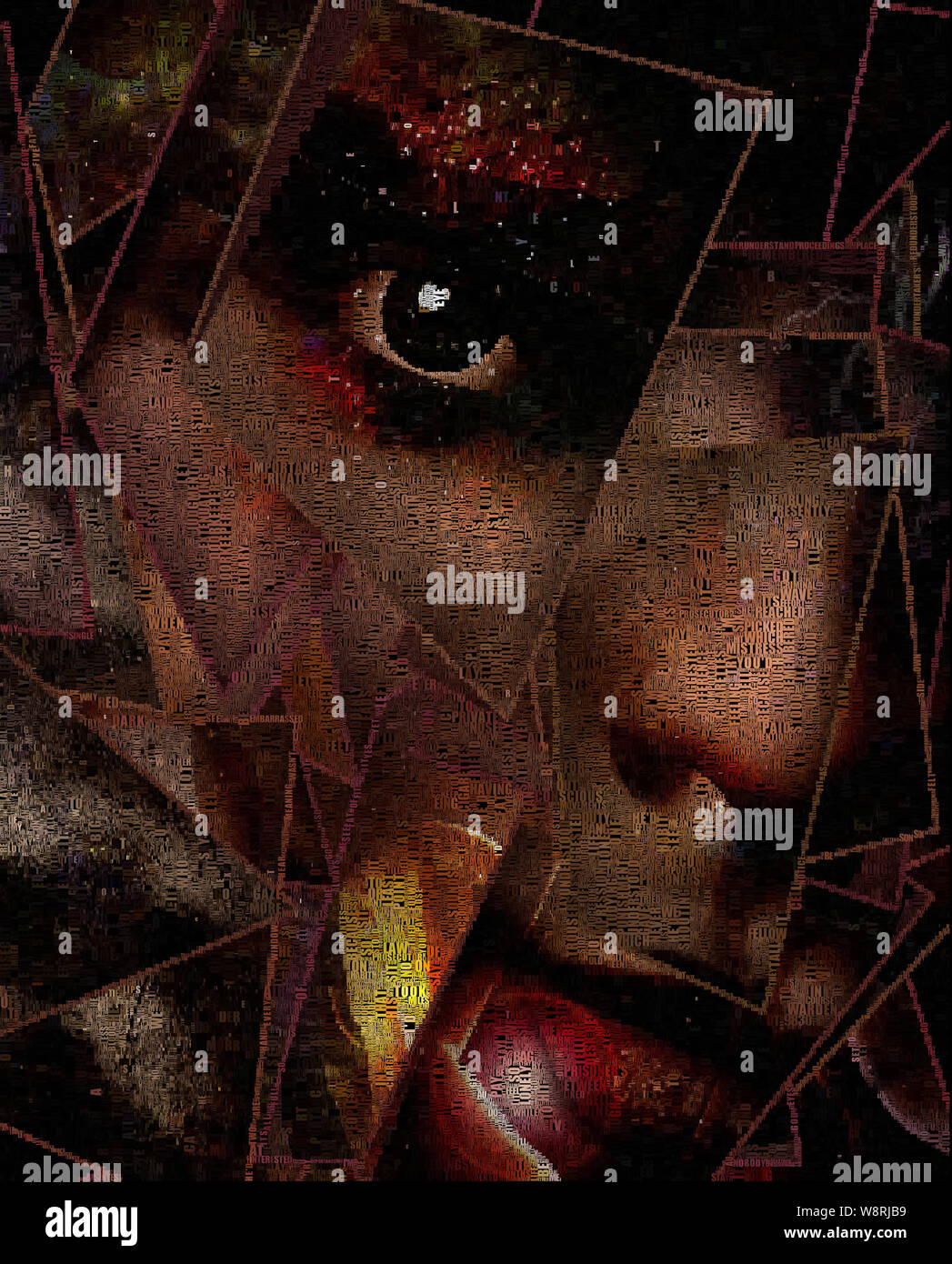 Surrealism. Face in geometric figures. Words and text Stock Photo - Alamy