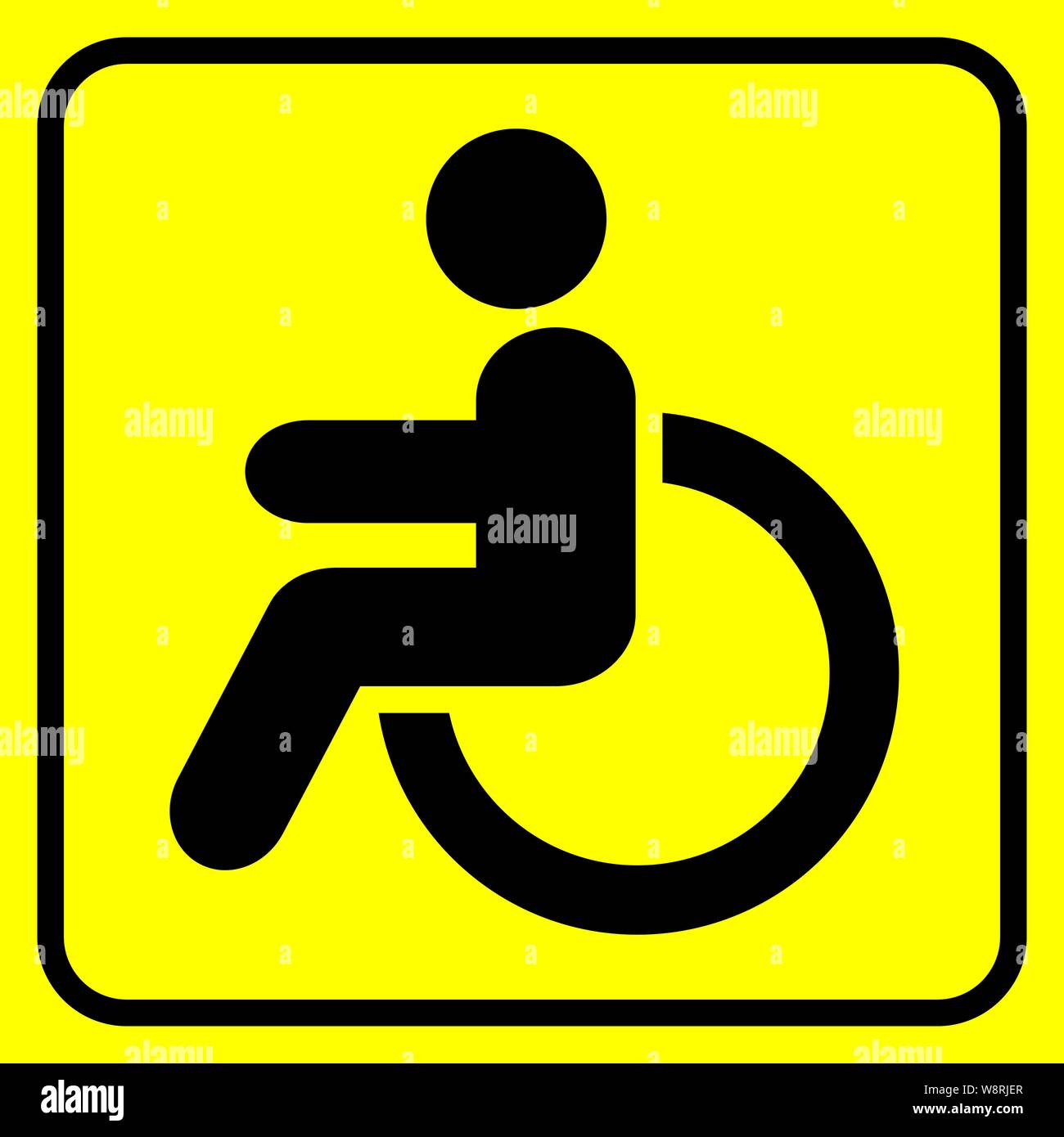 Disabled. Warning sign. Man in wheelchair. Black on yellow. Vector ...