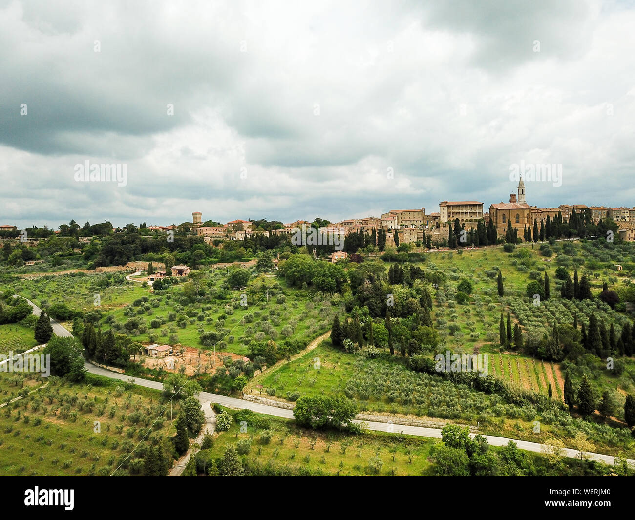 Aerial view on the little town of Monticchiello, Tuscany Stock Photo ...