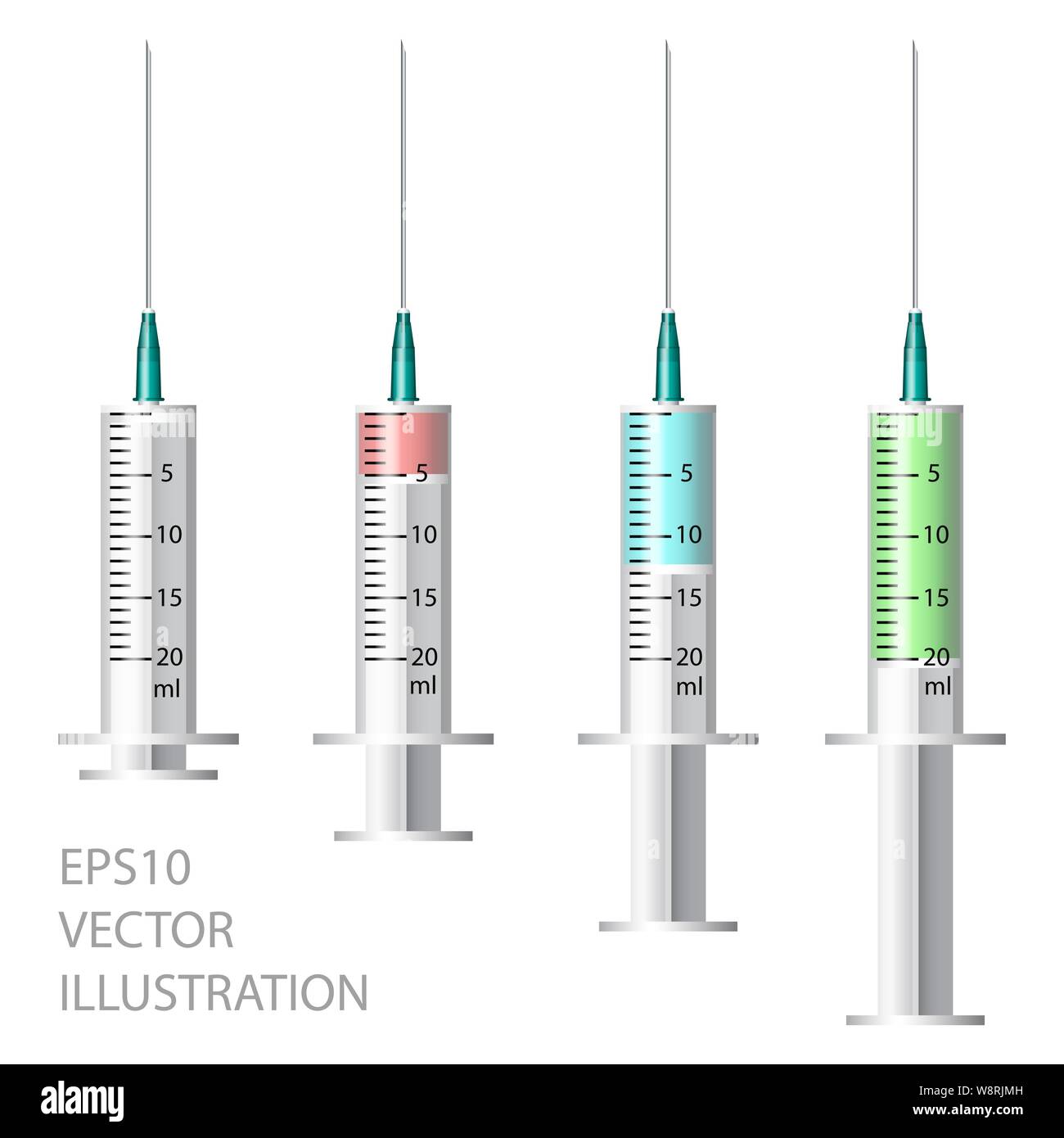 Medical syringe. Set of disposable plastic syringes for injections ...