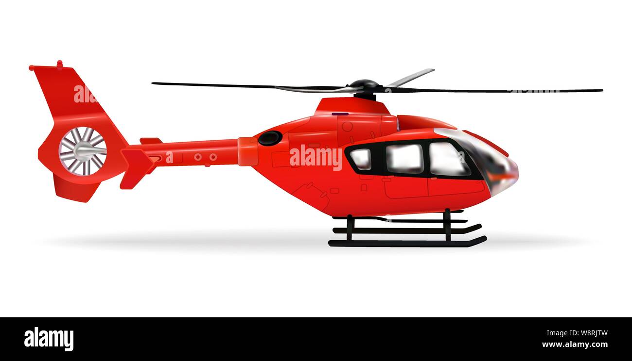 Red copter. Passenger civilian helicopter. Realistic object on white ...