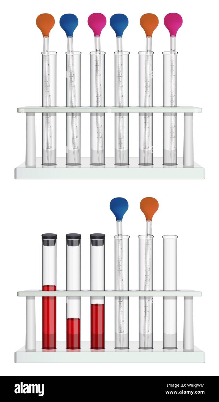 Set of empty tubes with measuring laboratory pipettes and test tubes ...