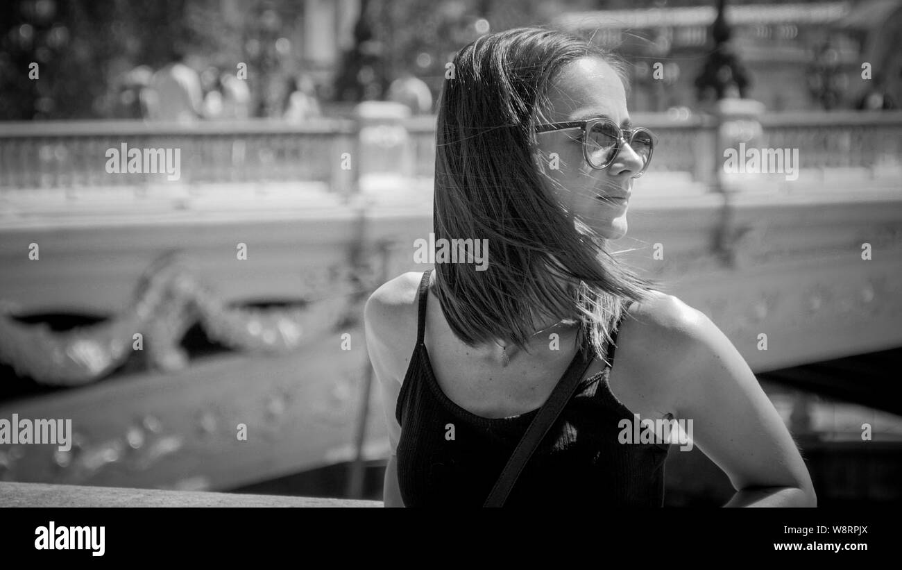 French girl in the city of Paris - Paris street photography Stock Photo ...