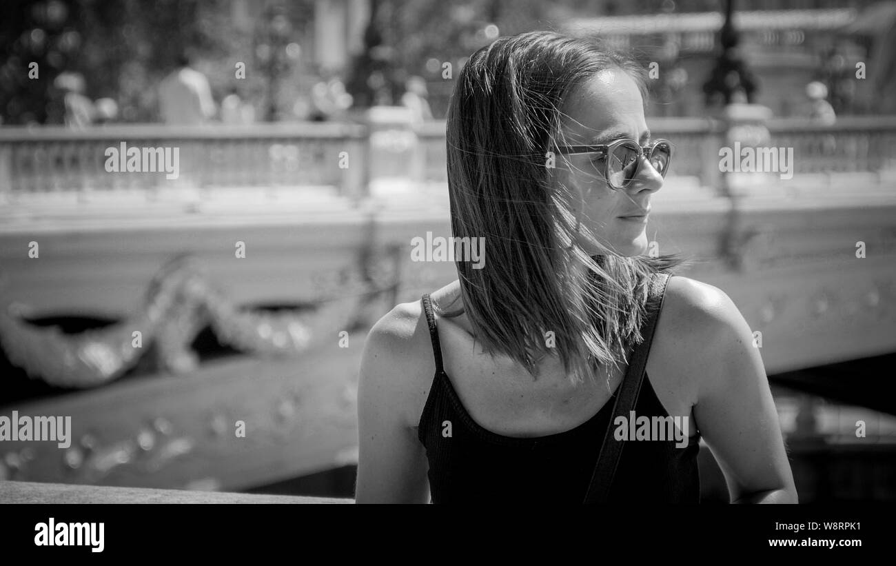 French girl in the city of Paris - Paris street photography Stock Photo ...