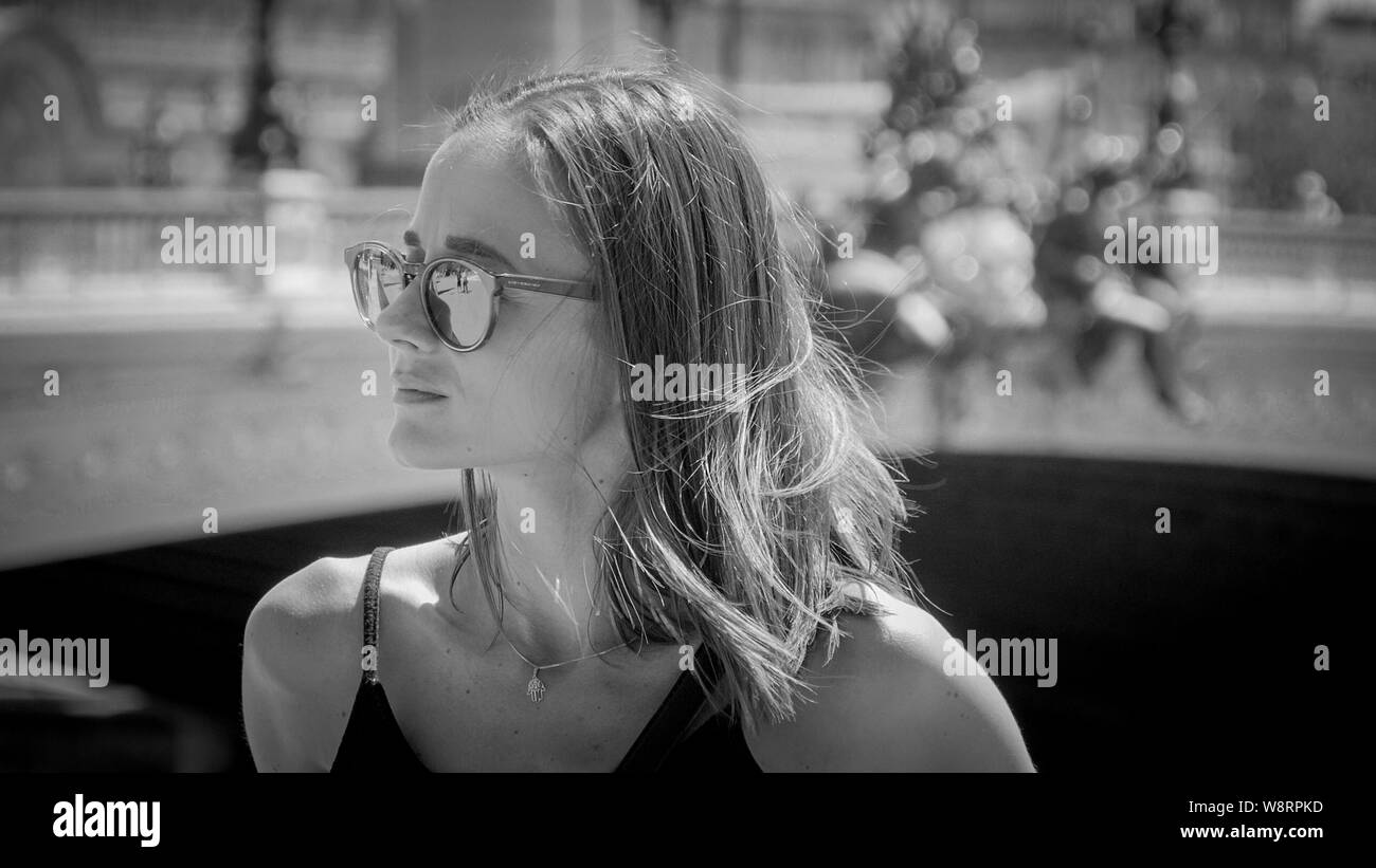 French girl in the city of Paris - Paris street photography Stock Photo ...