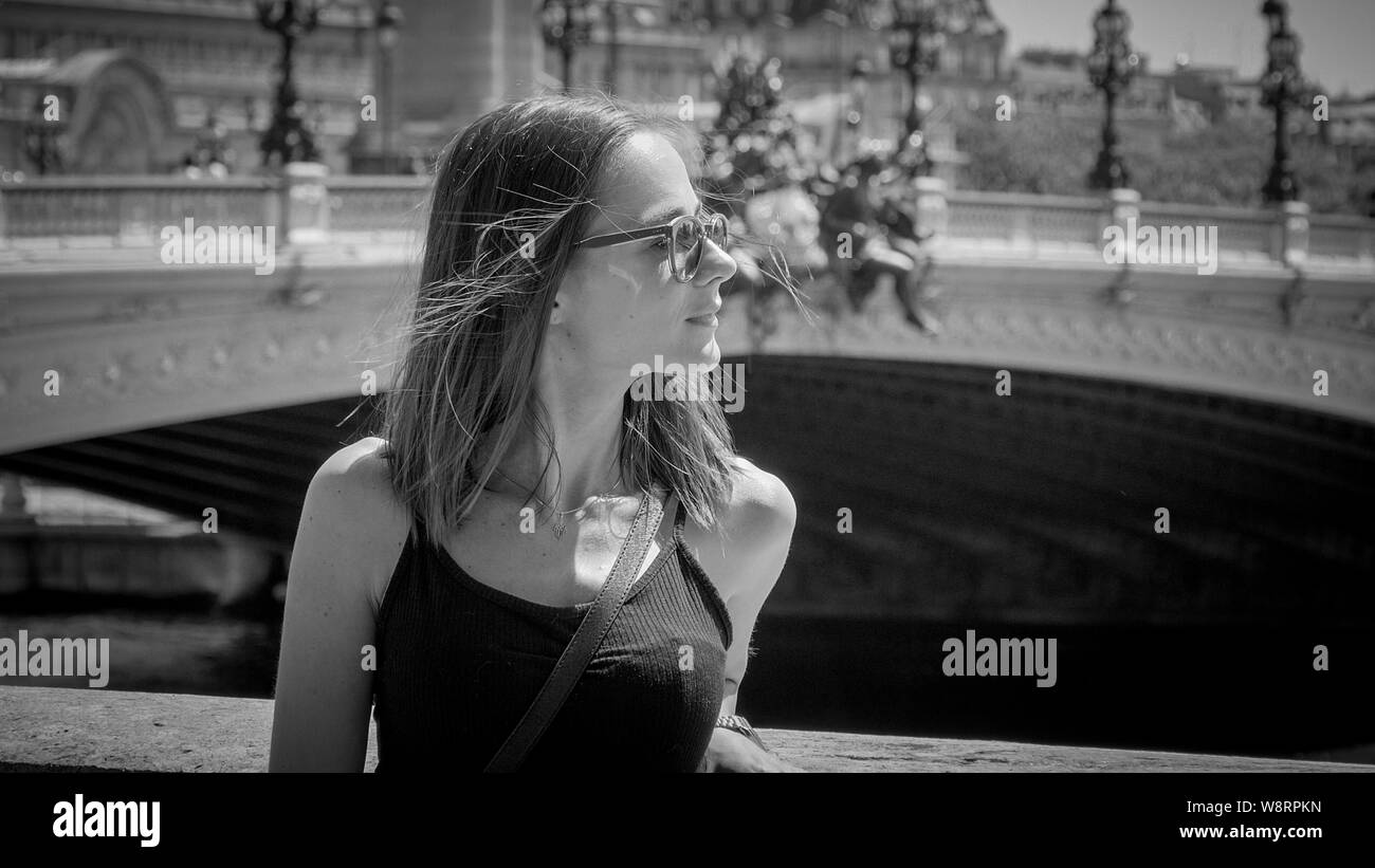 French girl in the city of Paris - Paris street photography Stock Photo ...