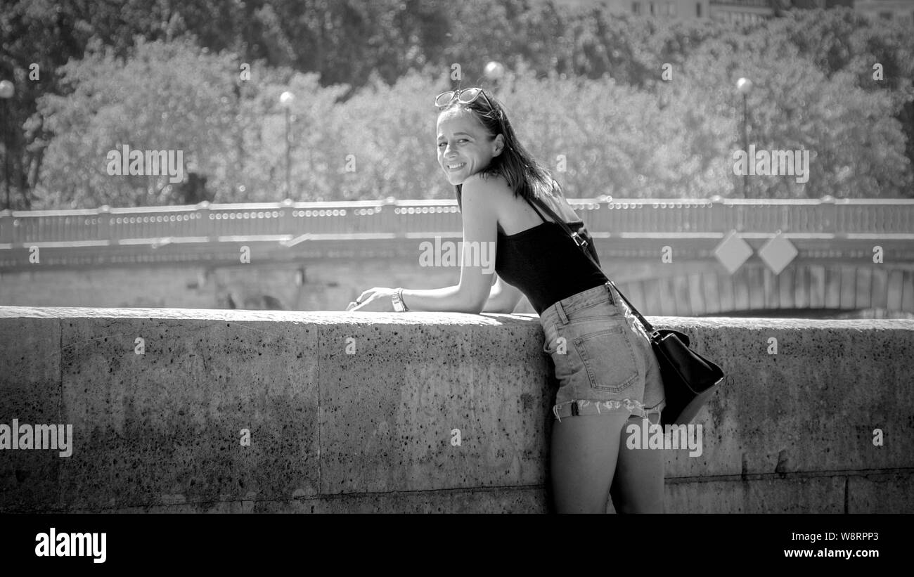 French girl in the city of Paris - Paris street photography Stock Photo ...