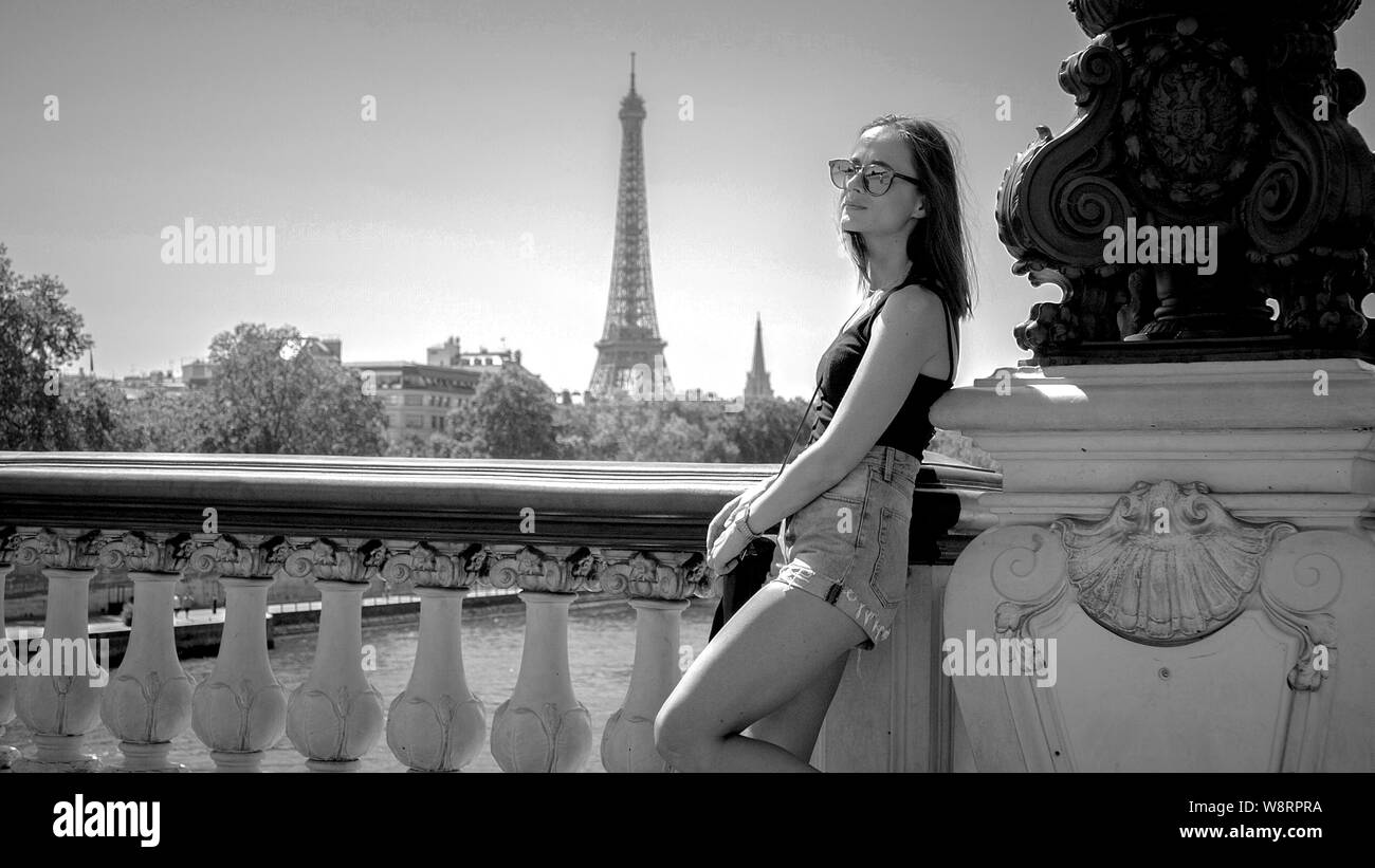 French girl in the city of Paris - Paris street photography Stock Photo ...