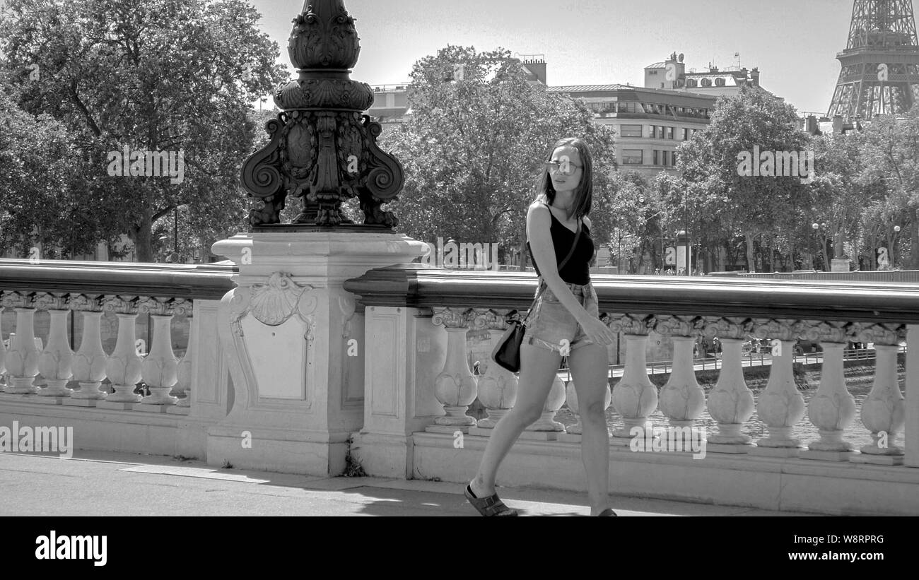 French girl in the city of Paris - Paris street photography Stock Photo ...