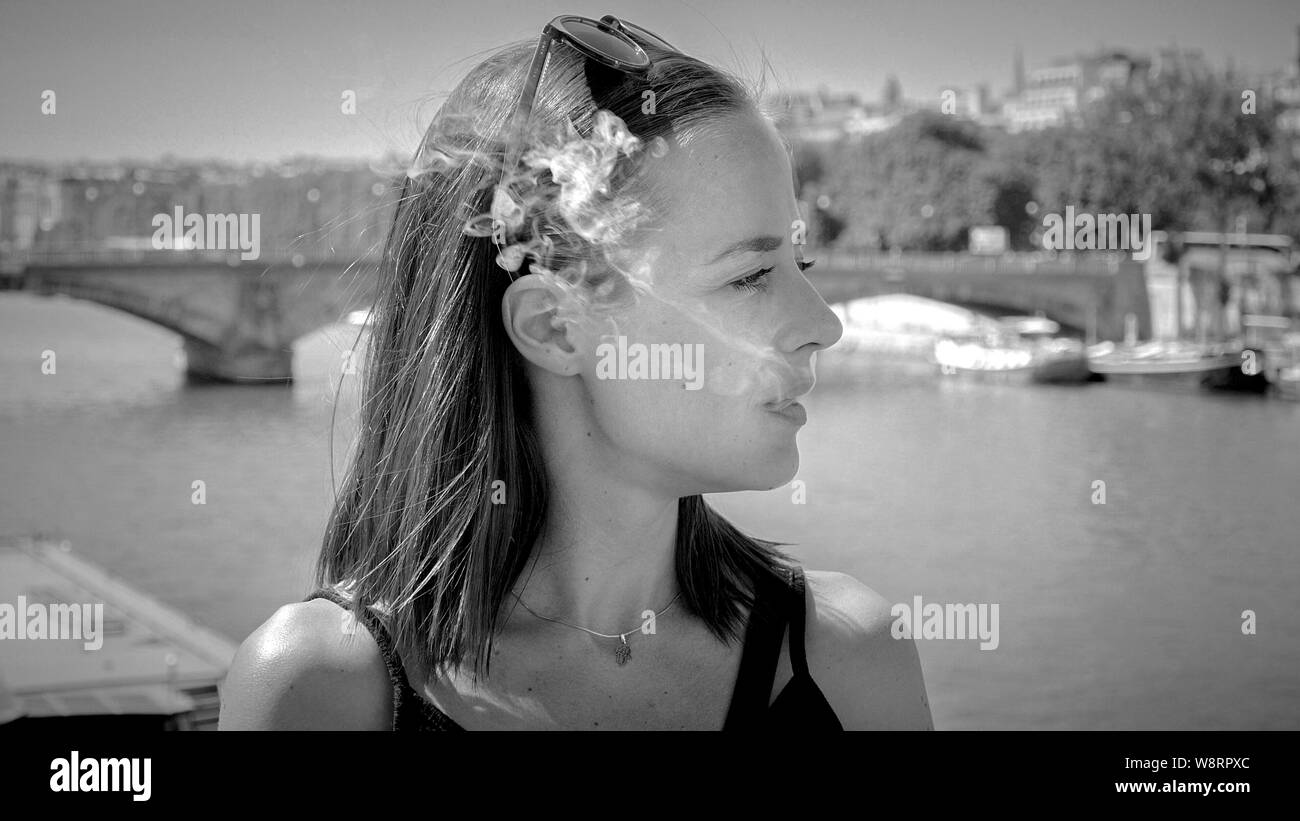 French girl in the city of Paris - Paris street photography Stock Photo ...
