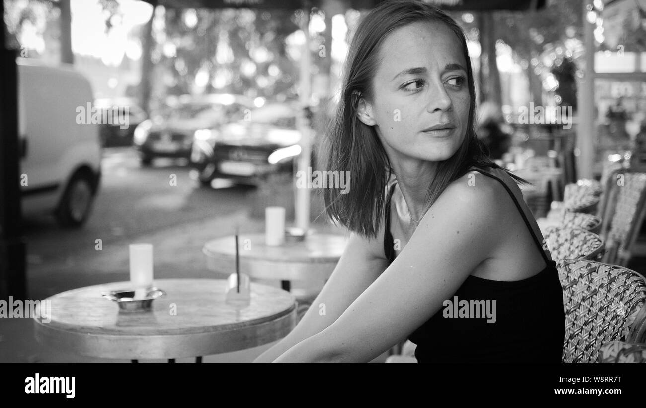 French girl at a street cafe in Paris - Paris street photography Stock ...