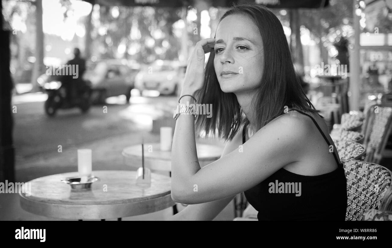 French girl at a street cafe in Paris - Paris street photography Stock ...