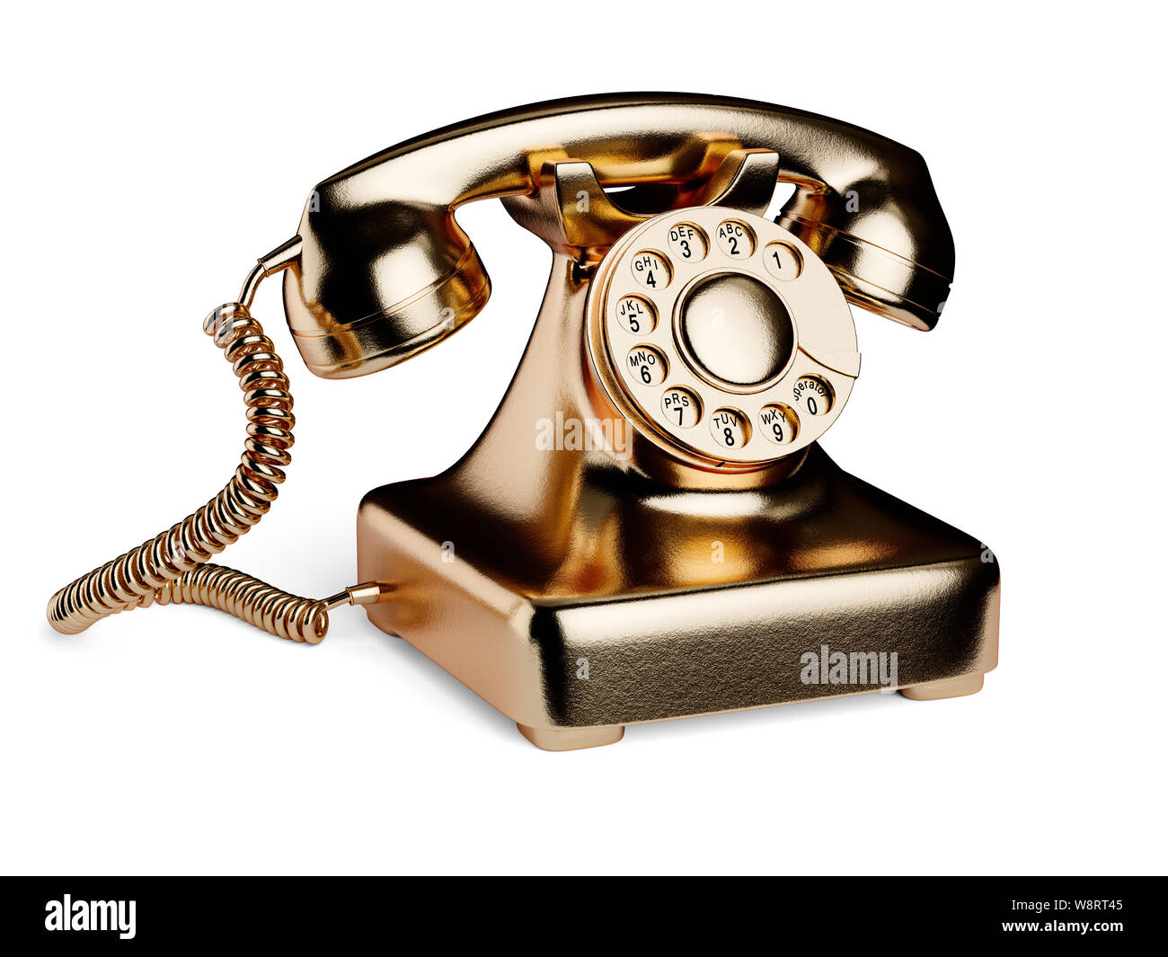 Gold old-fashioned phone isolated on white background. 3d rendering ...
