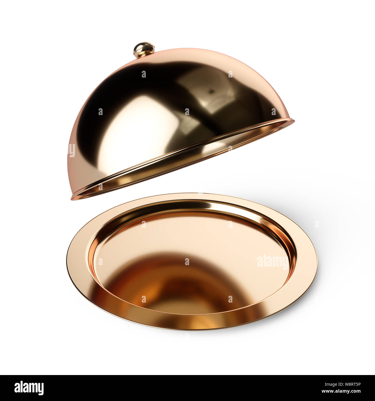 3d render of opened golden cloche, isolated on white background Stock ...