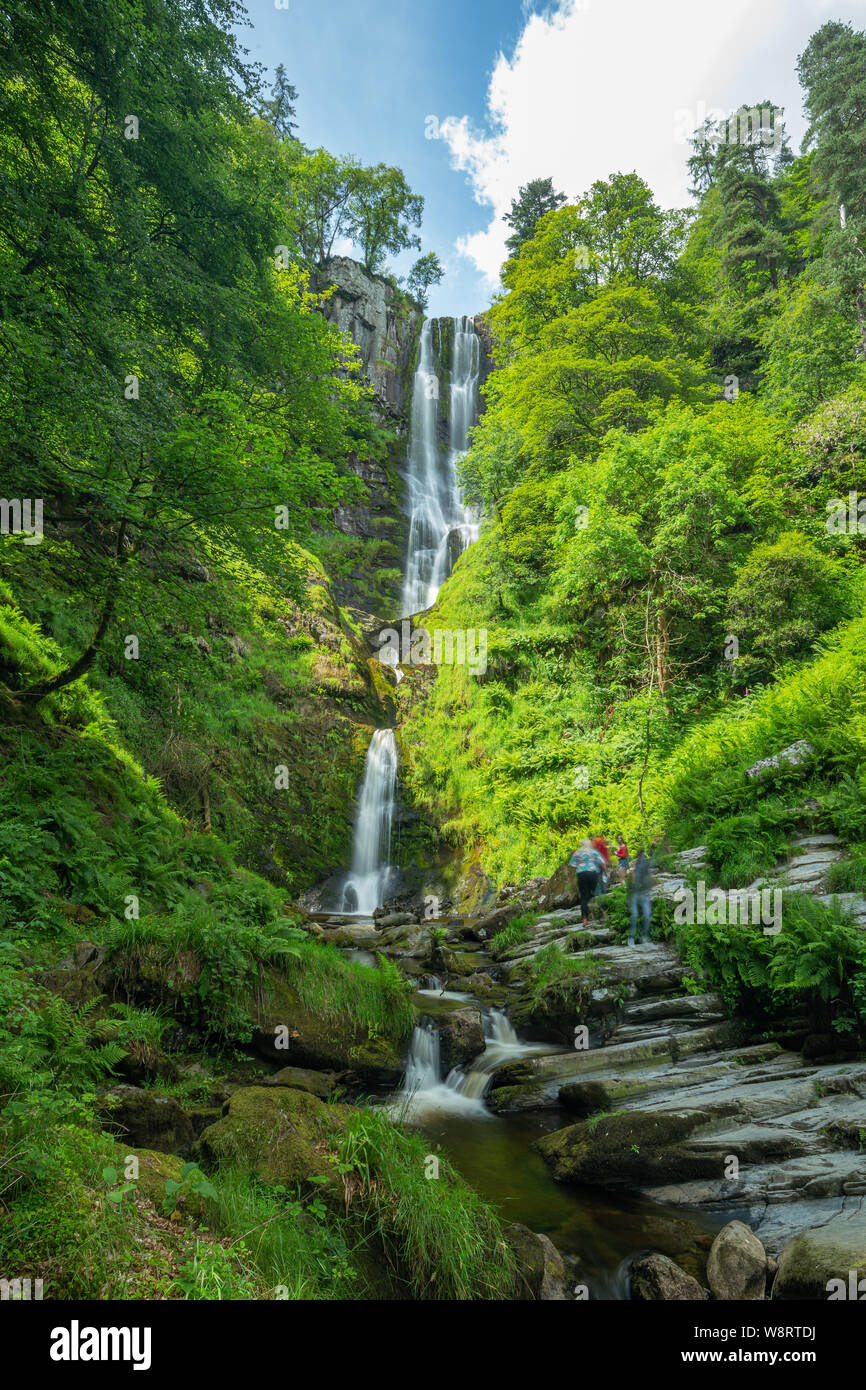 The tallest single drop waterfall in Wales at bright summer day in ...