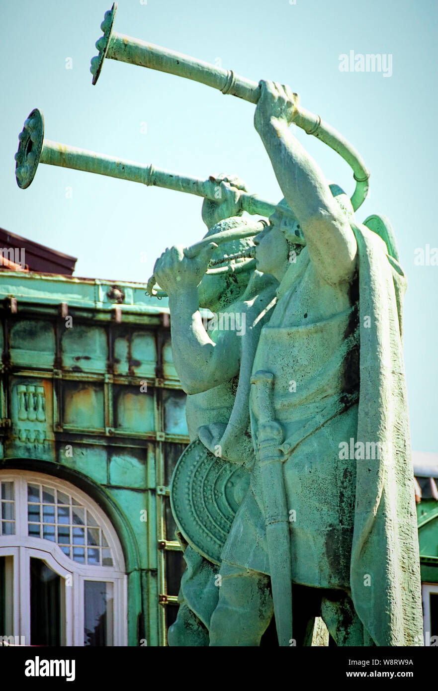 Copenhagen, Radhuspladsen; the Lur Blowers, a bronze group of long horn ...