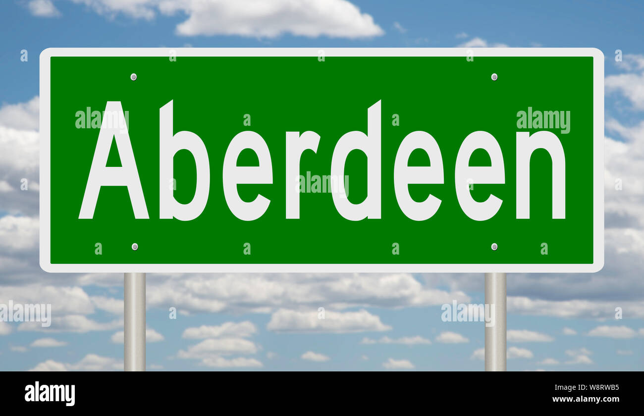Rendering of a green highway sign for Aberdeen Stock Photo - Alamy
