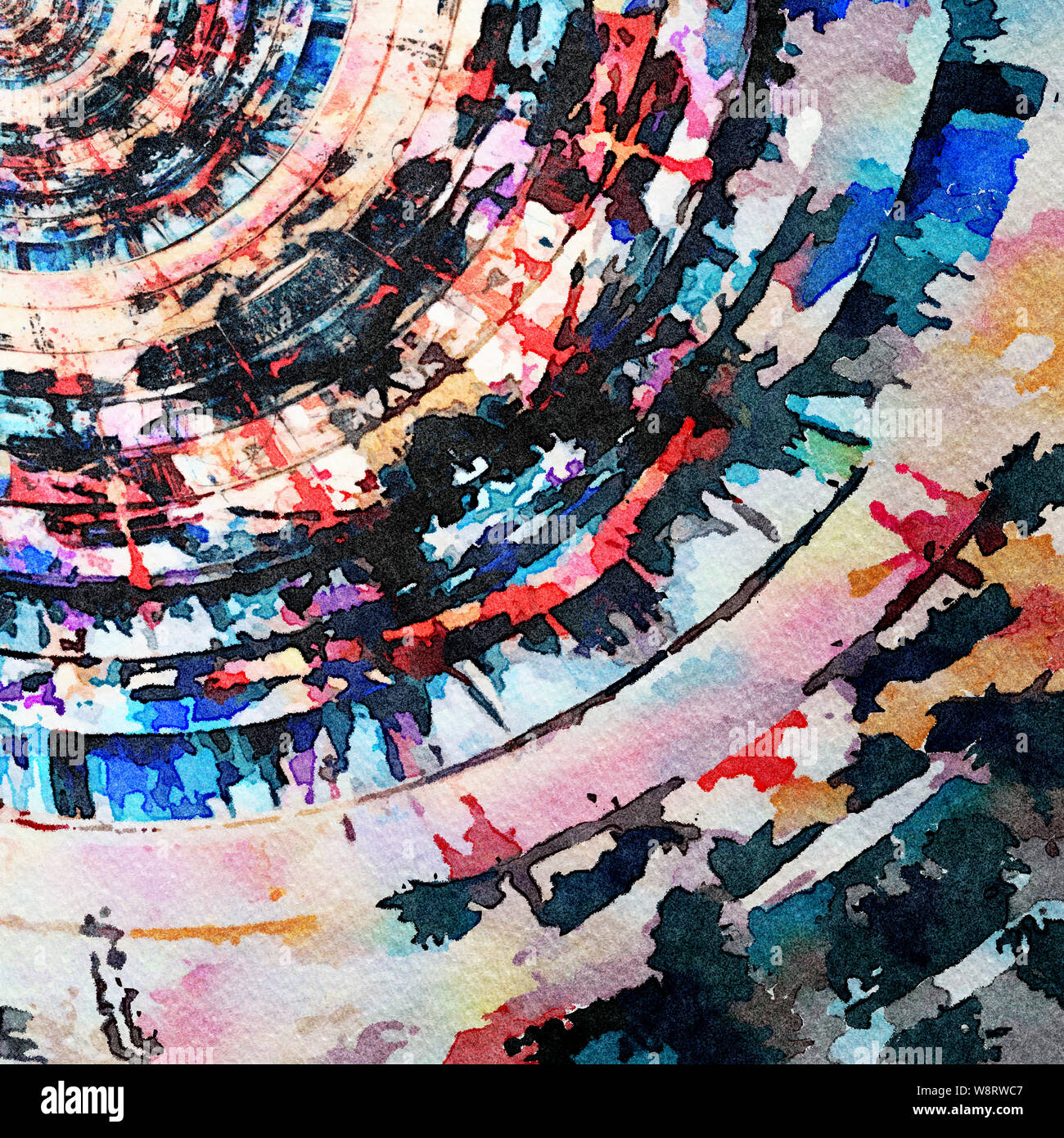 Abstract design pattern in happy bright colors, warm volume brush ...