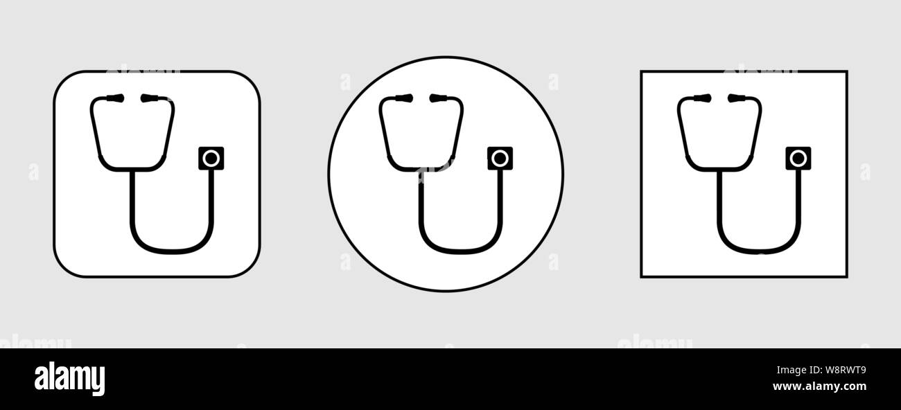 Medical stethoscopes on a round and square white background. Flat ...