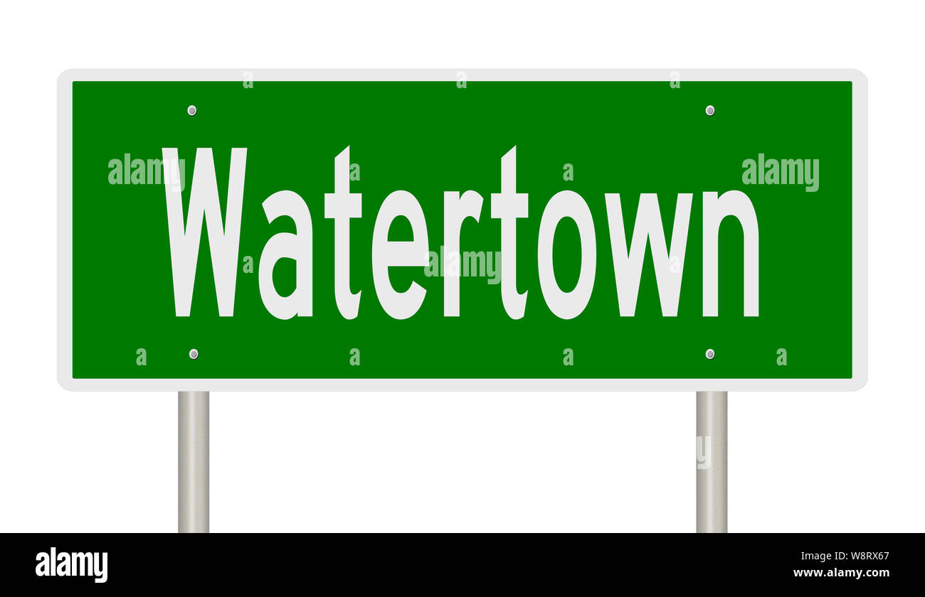 Rendering of a green highway sign for Watertown Stock Photo - Alamy