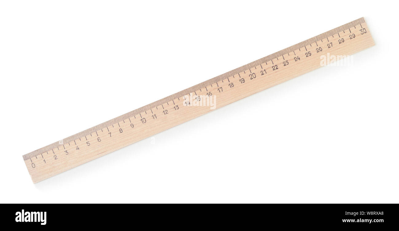 Wooden ruler isolated on white background. Top view Stock Photo - Alamy
