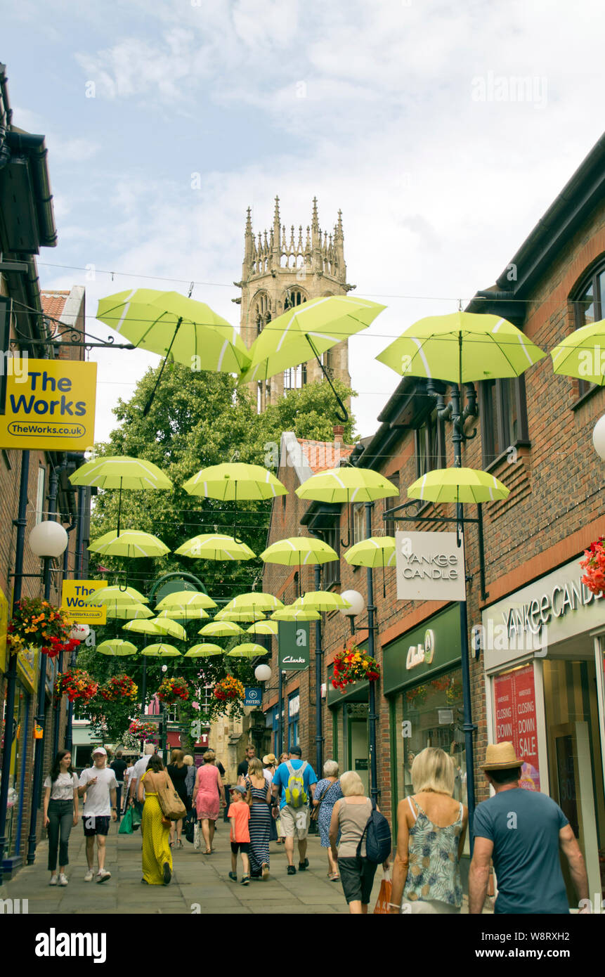 Umbrellas above Coppergate Walk in York Stock Photo - Alamy