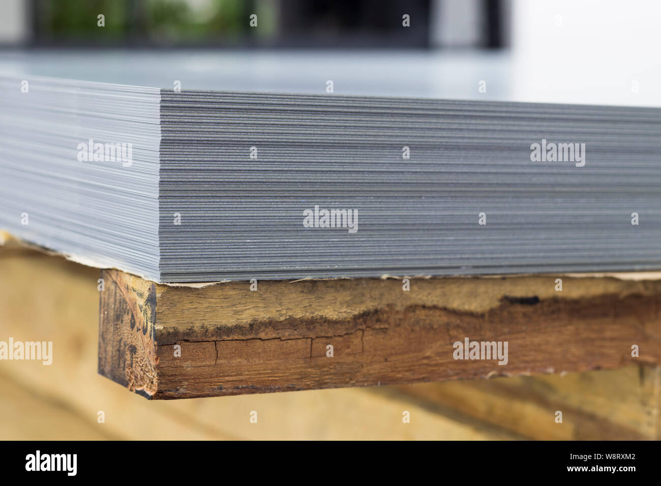 Stack of steel sheets ; ready to use ; stock ; for laser cutting Stock ...