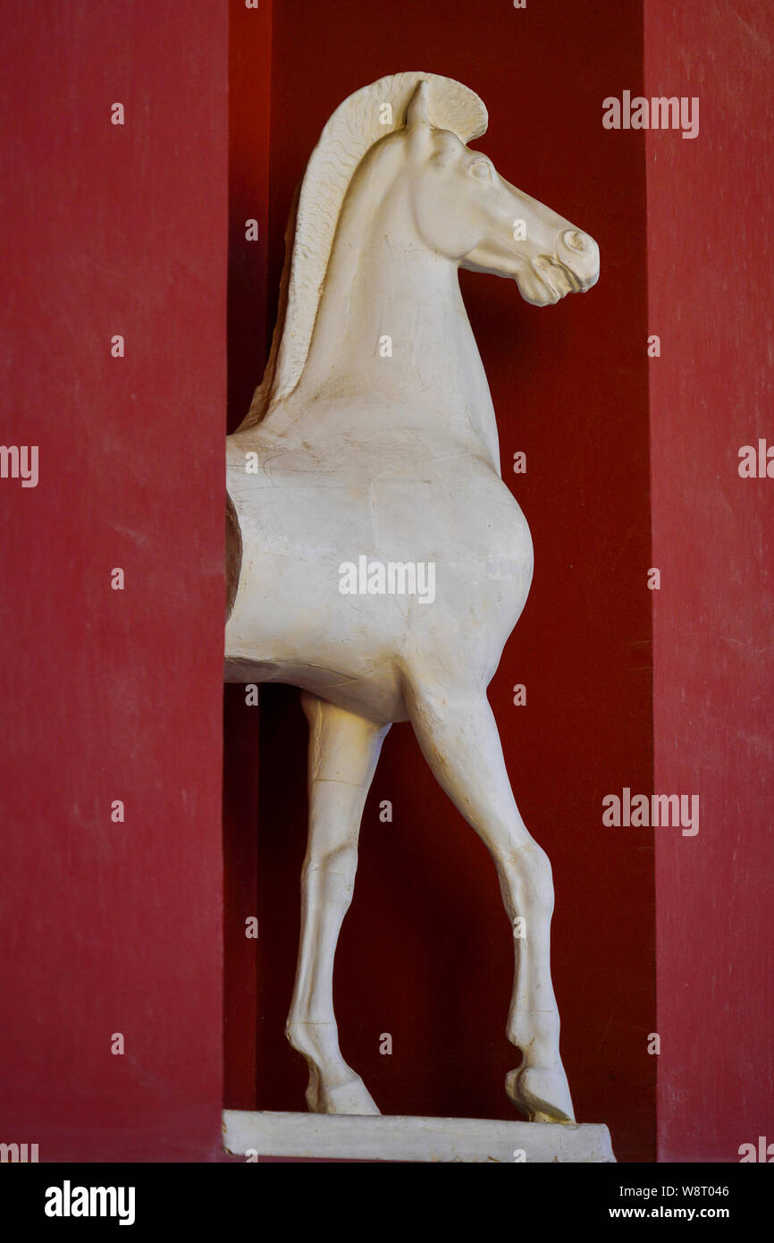 Greek Marble statue of the head and front legs of a horse Stock Photo ...