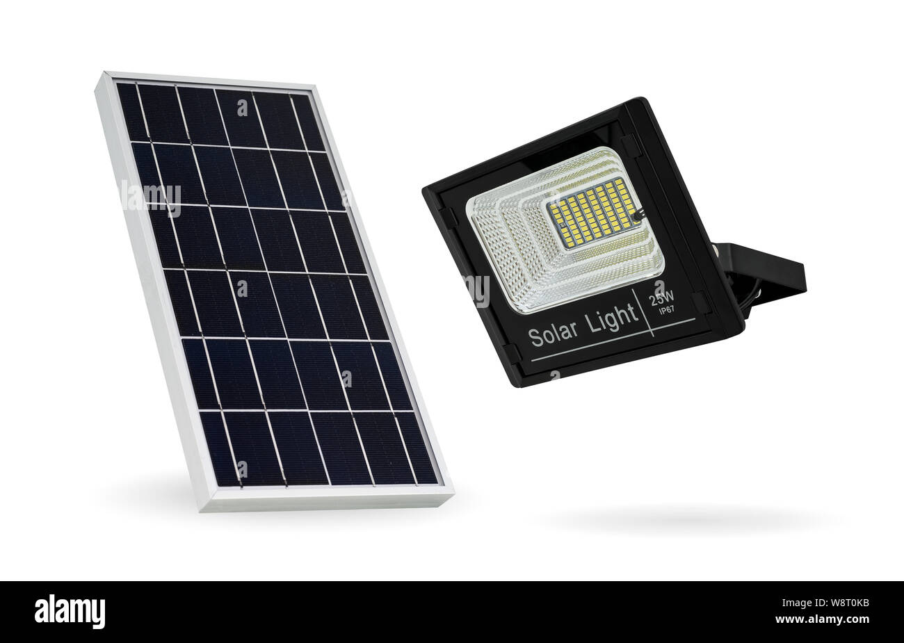 solar panel with LED light for home isolated on white background. This ...