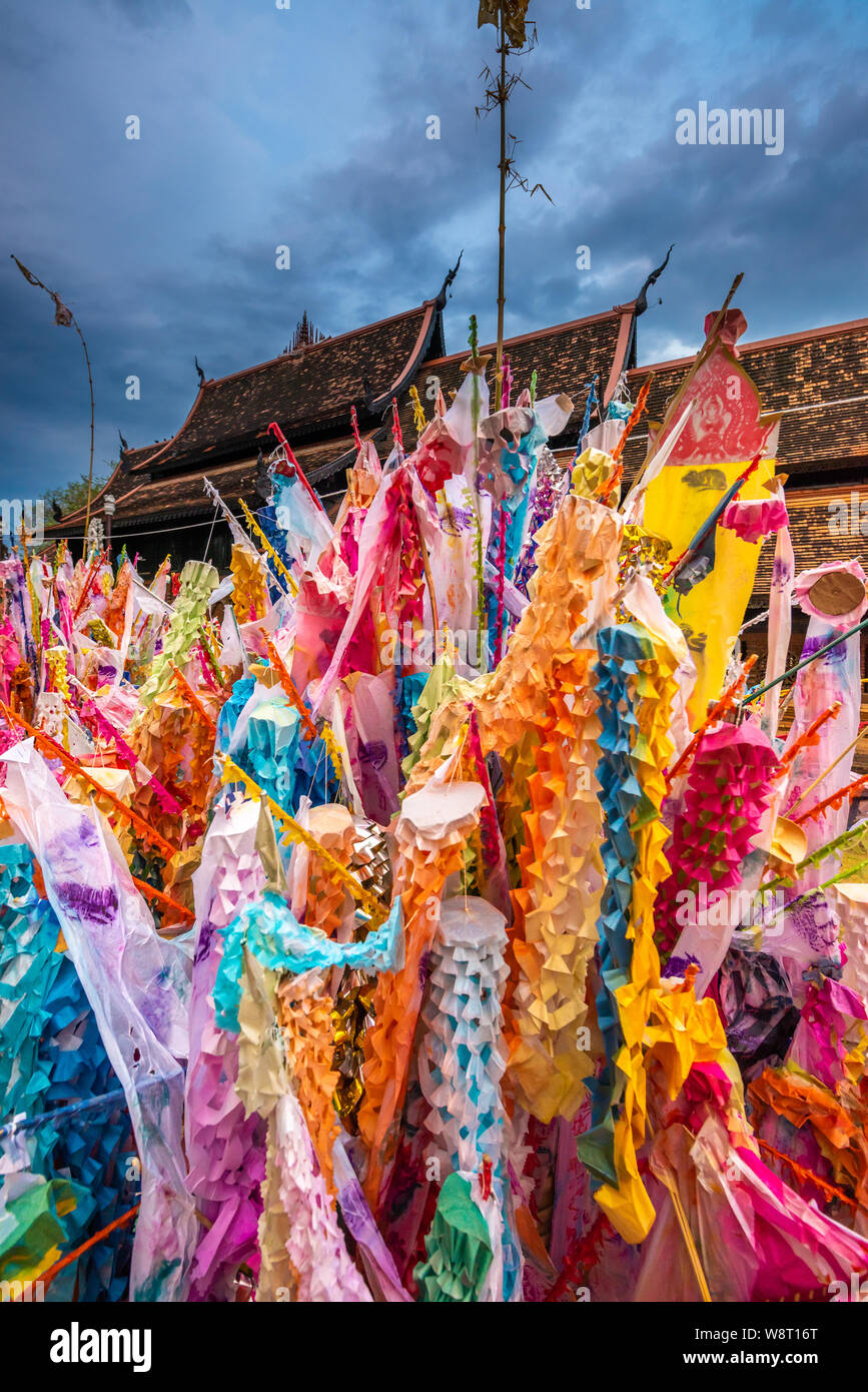 Wat Lok Moli, Colorful Songkran decorations, Chiang Mai Thailand Stock ...