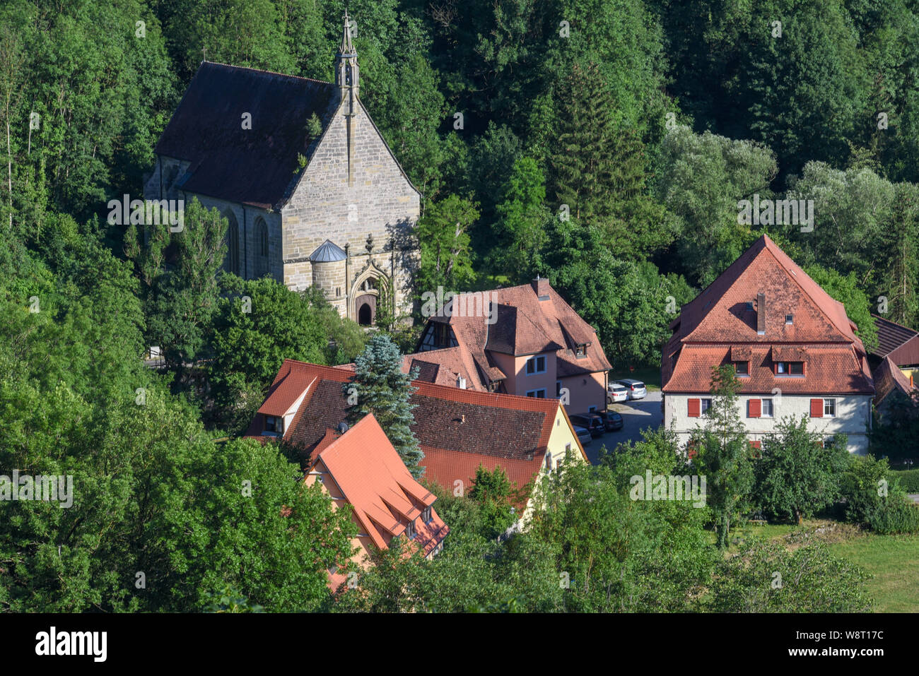 Rotenburg ob der Tauber, Germany - 2 July 2019: church and houses of ...