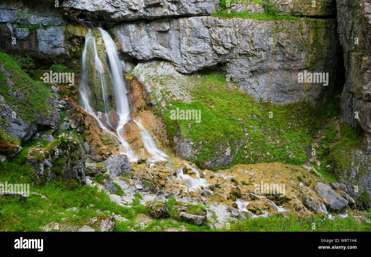 Gordale Scar, Malham waterfall near the village of Malham, Wharfedale ...