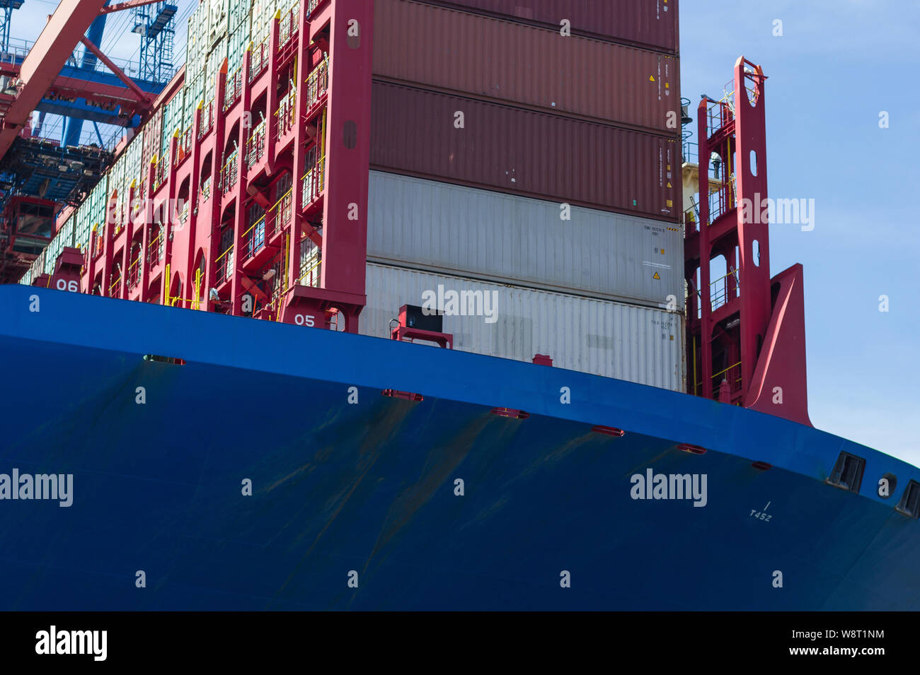 Container ship at container terminal export free trade economy Stock ...