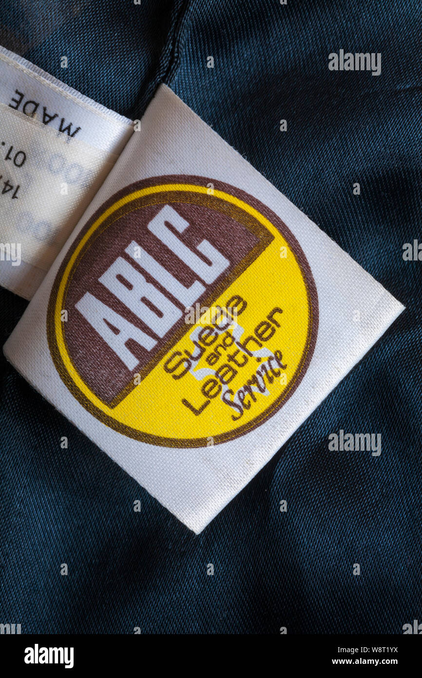 ABLC Suede and Leather Service label in leather jacket Stock Photo - Alamy