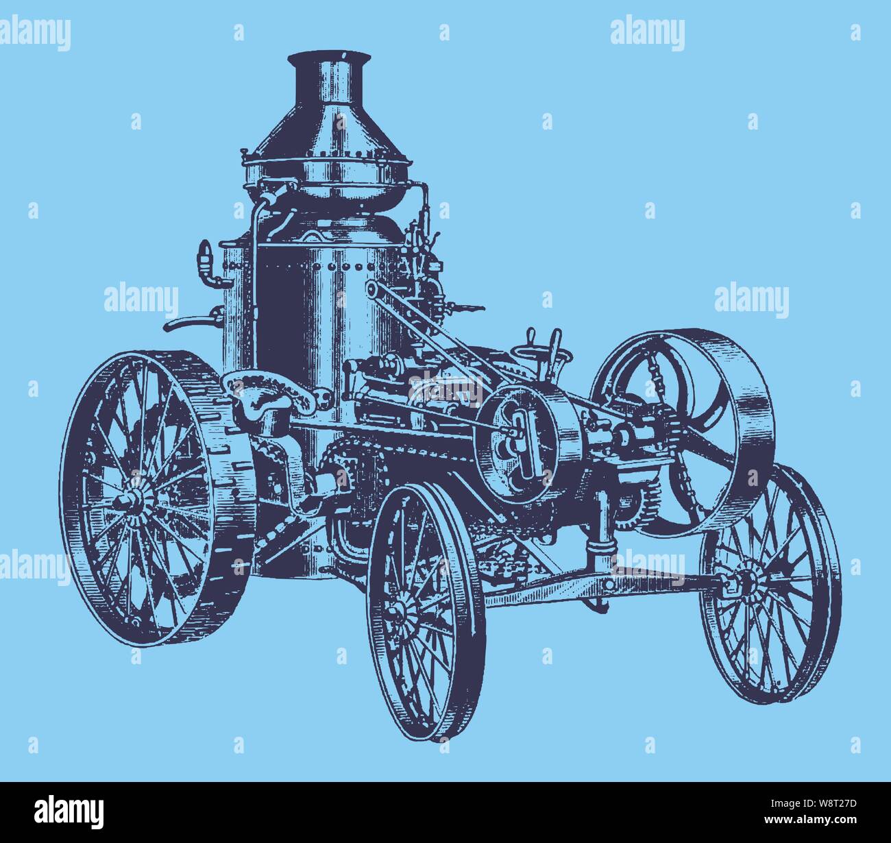 Historic steam road locomotive, tractor, vehicle with water tank in ...