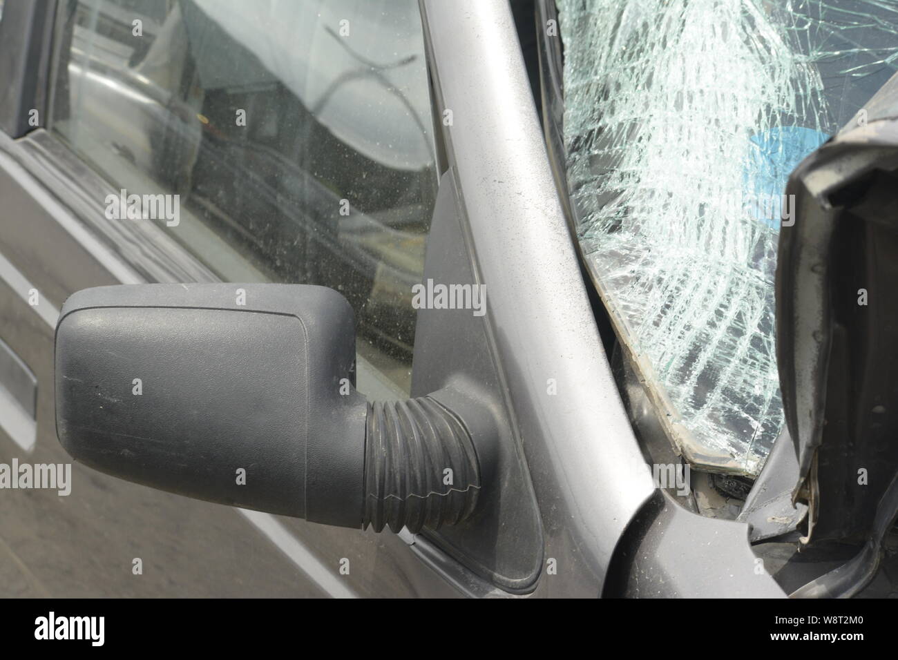 Damaged car body, vehicles accident at road, detail shot Stock Photo ...