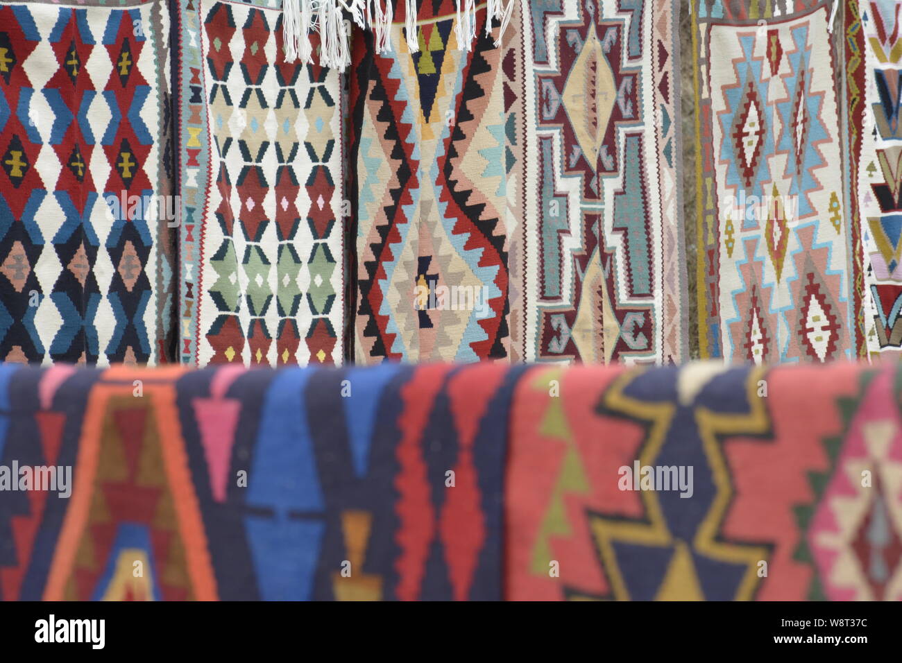 Multiple colorful oriental Iranian rug or kilim with traditional folk ...